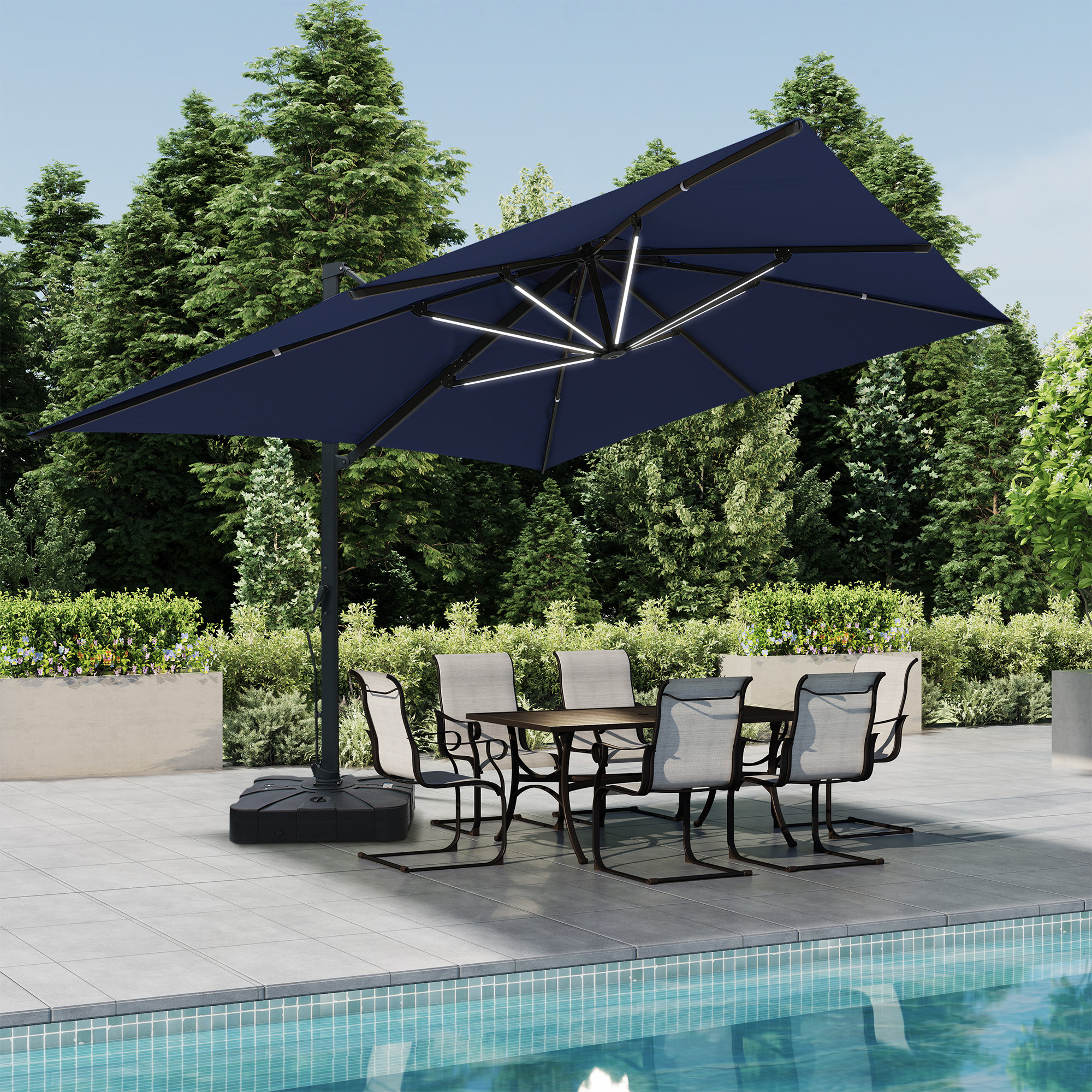 Hokku Designs Yveta 157.48'' x 118.11'' Rectangular Lighted Tilt Cantilever Umbrella | Wayfair