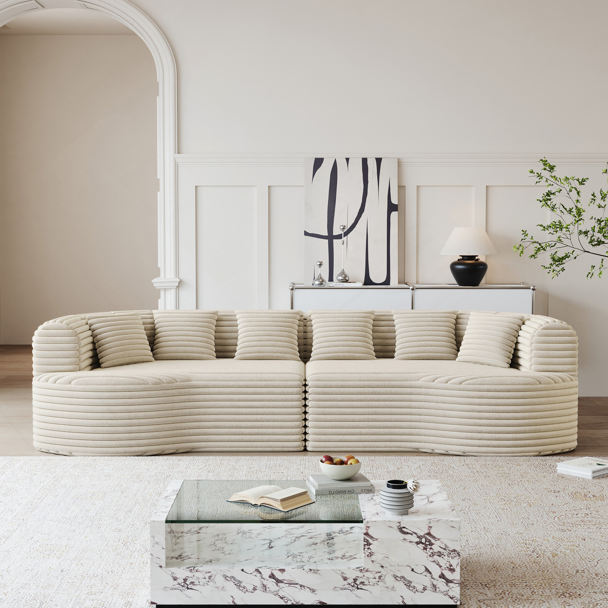 Mercer41 Curved Sectional Sofa, 106.3-Inch Oversized Modern Bone-Free ...