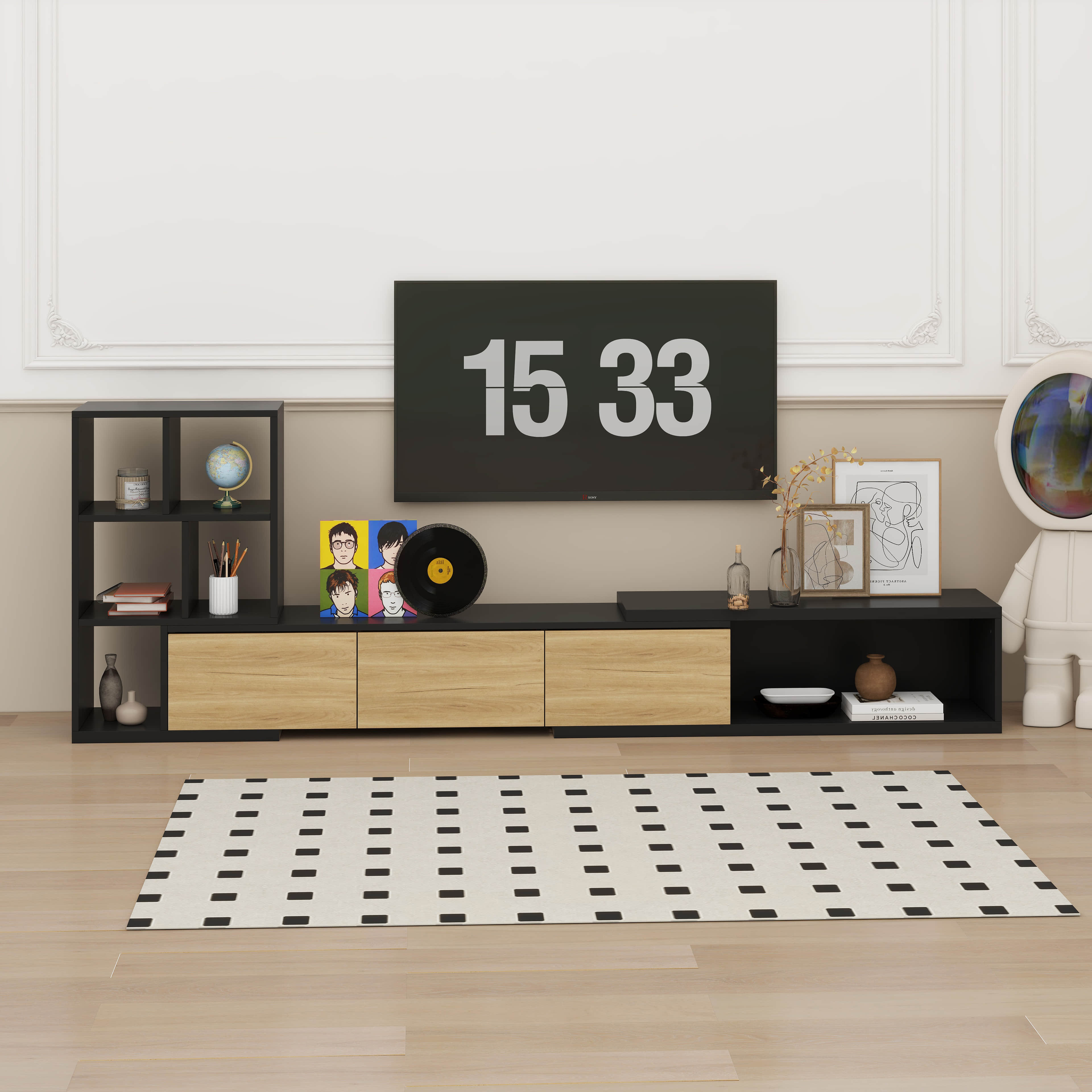 George Oliver Extendable TV Stand With 3-Tier Bookshelves, Adjustable ...