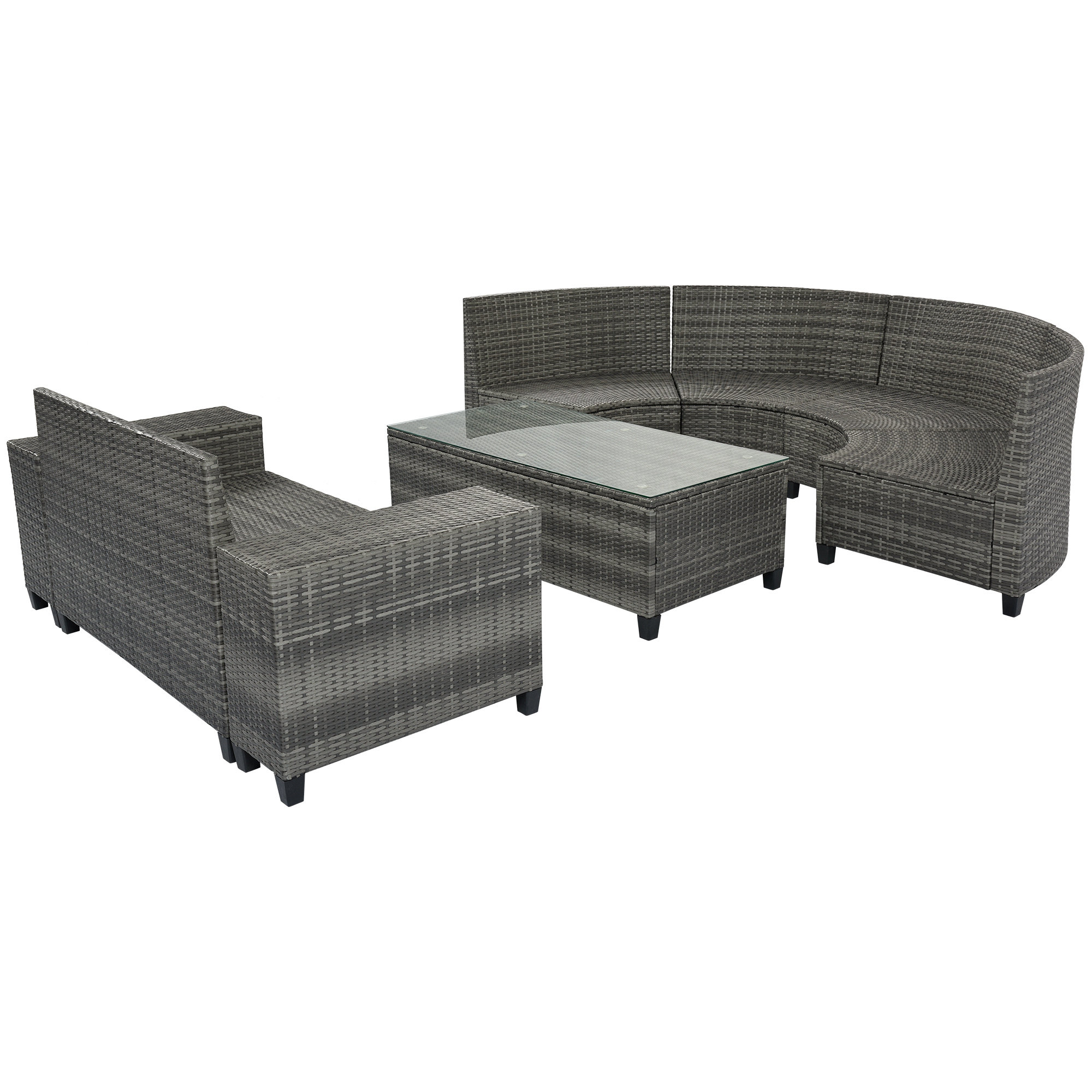 Latitude Run® 8-Pieces Outdoor Wicker Round Sofa Set, Half-Moon ...