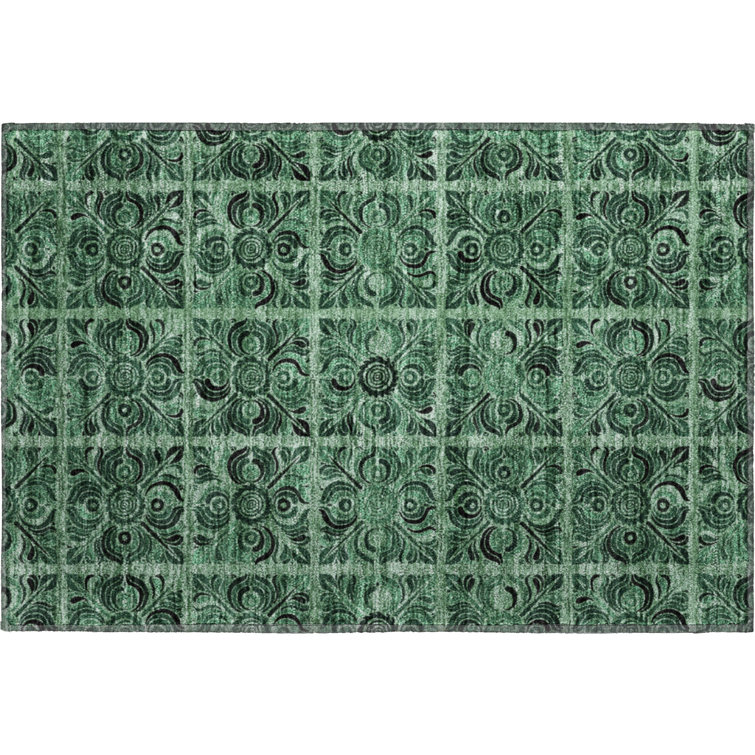 Bungalow Rose Premium Machine Washable Prisco Green Rug | Wayfair