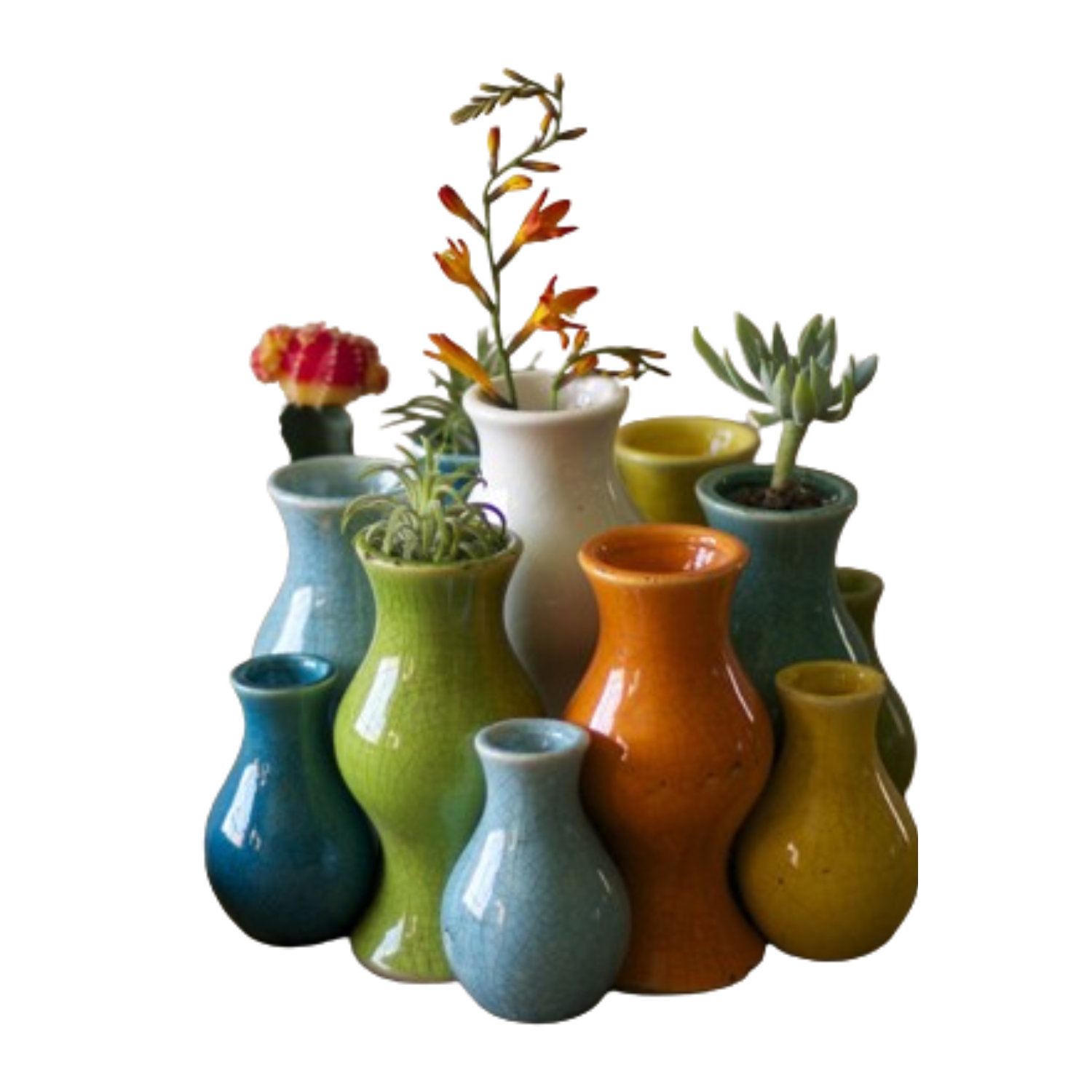 Kalalou Set Of 13 Modern Round Multi-Colored Tabletop Ceramic Vases ...
