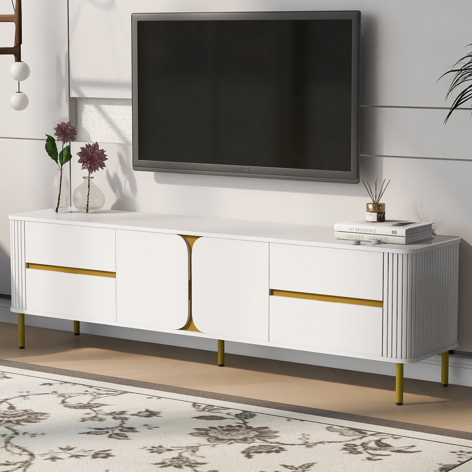 red chair TV Stand with 4 Drawers and 1 Spacious cabinet | Wayfair