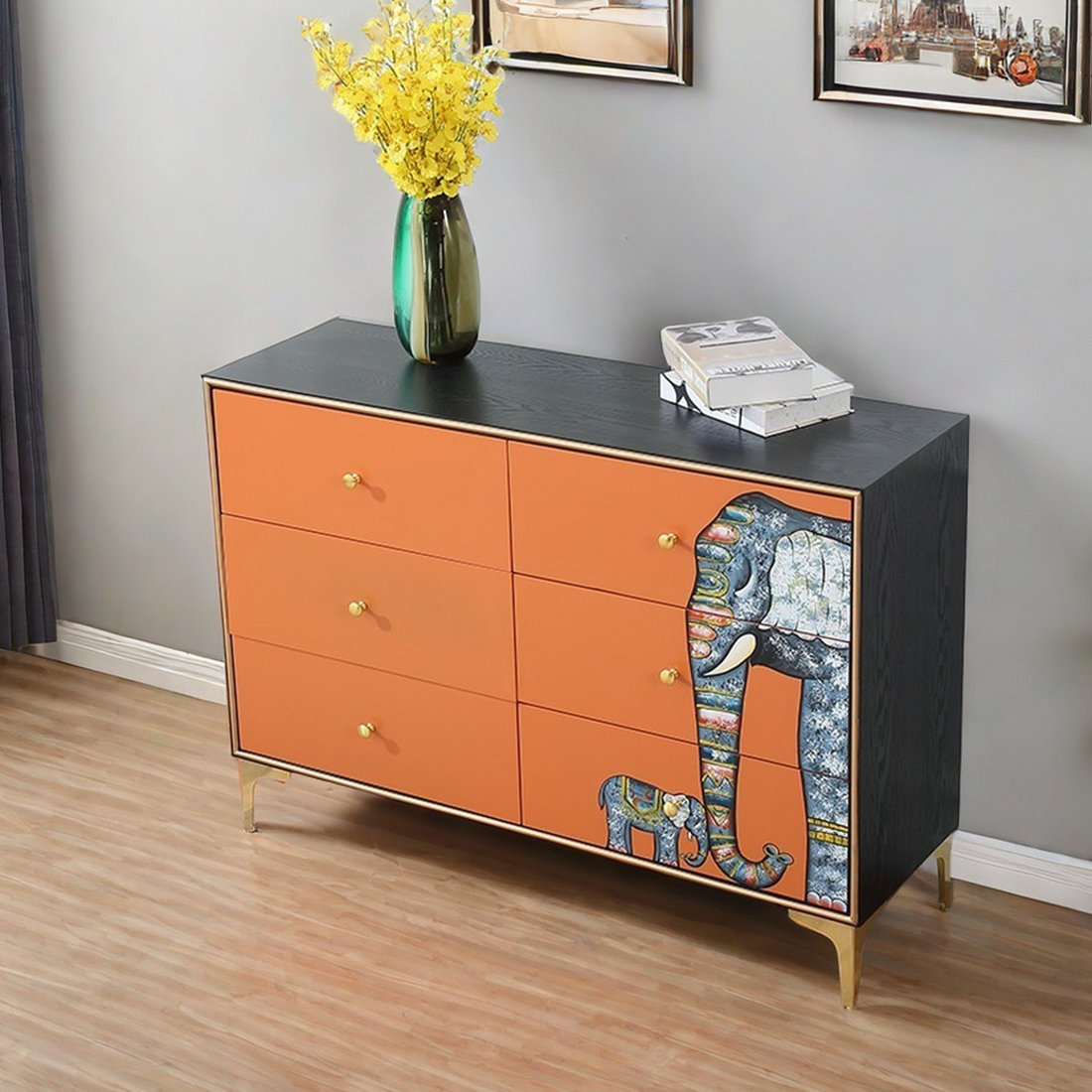Liu's ink furniture Luxury Hand-Painted Elephant Storage Cabinet | Wayfair