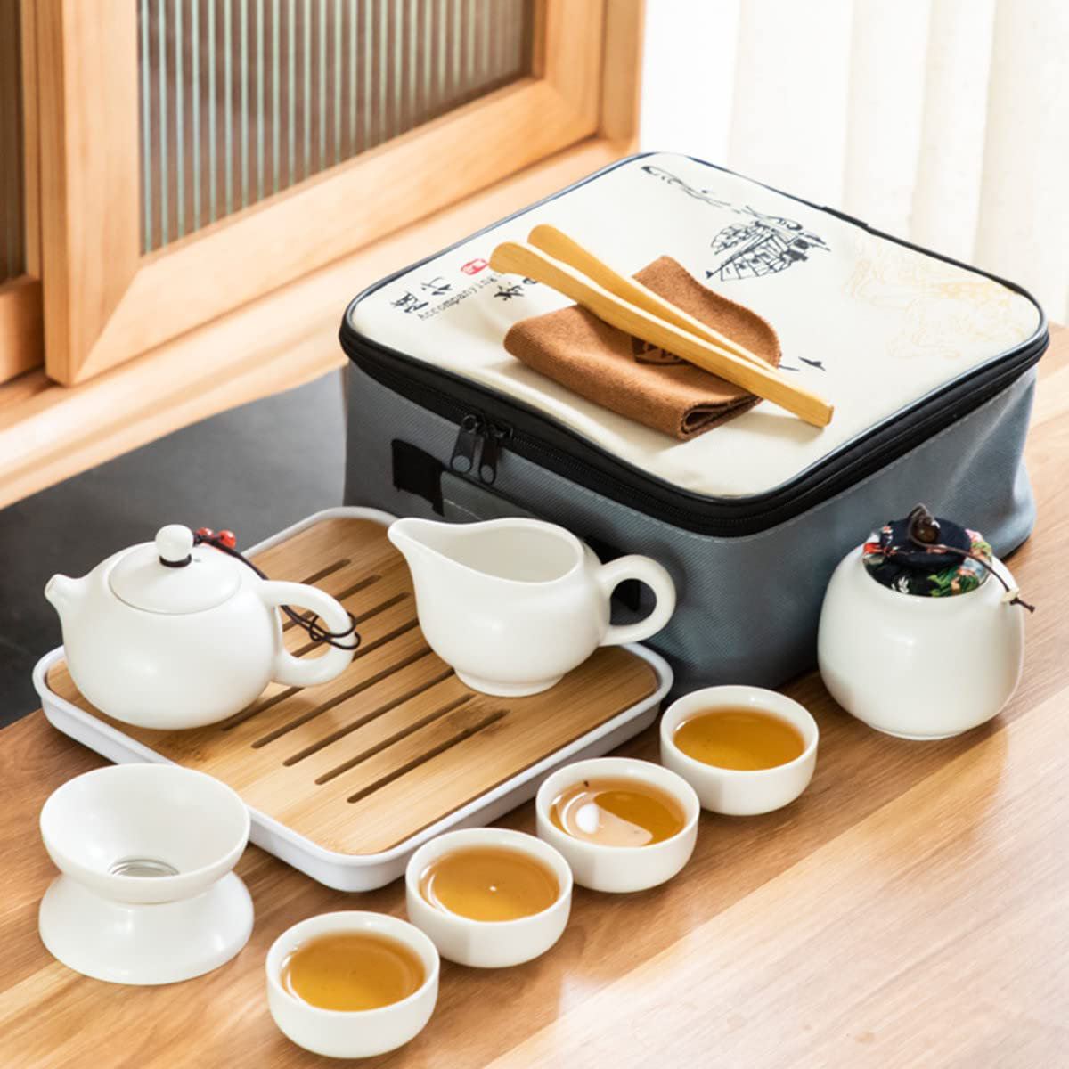 Latitude Run® Chinese Tea Set, Kungfu Tea Pot Cup Set With 4X Tea Cups ...