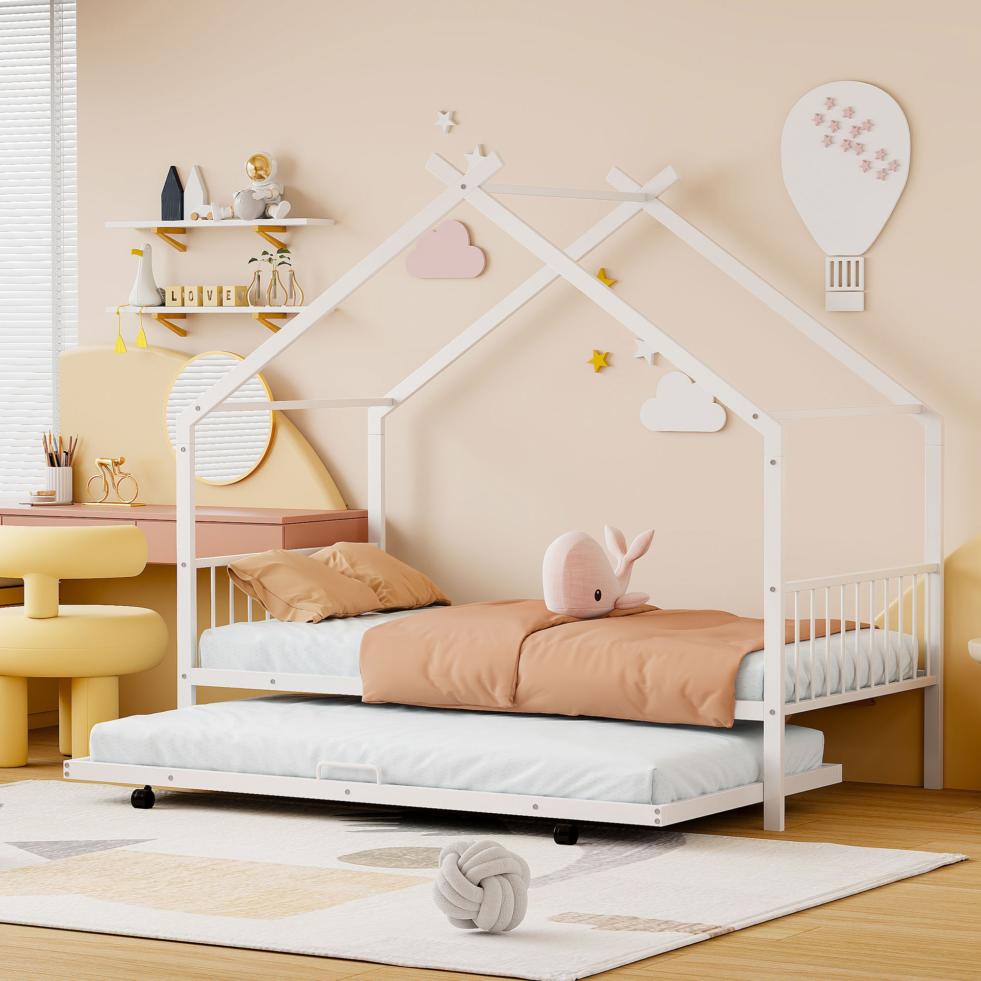 Harper Orchard House Platform Bed With Trundle And Roof | Wayfair
