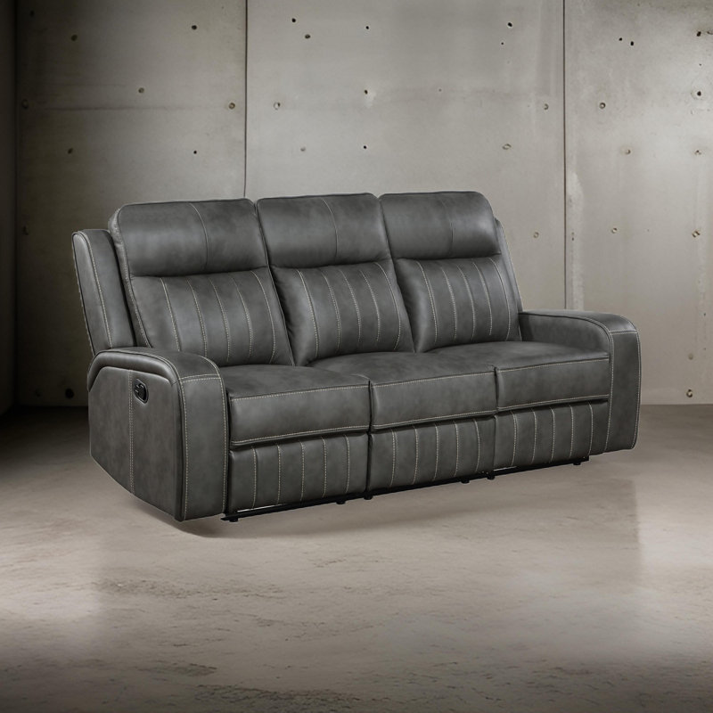 Benjara Josen Manual Recliner Sofa, Gray Faux Leather, Foam Cushions ...