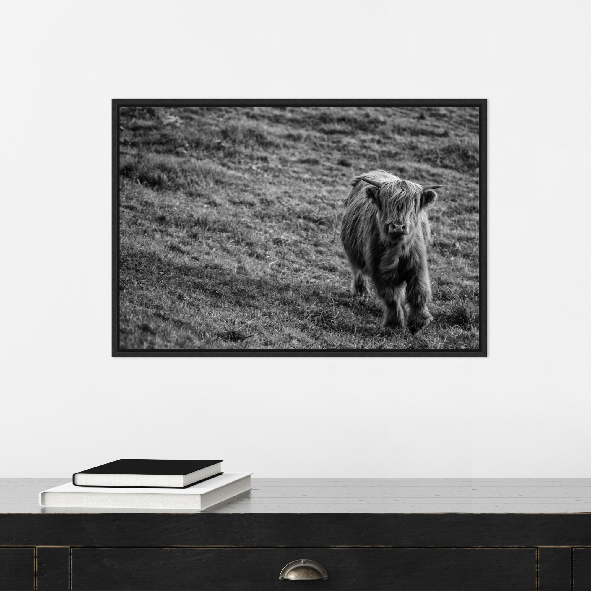 Union Rustic Nathan Larson Highland Cow Calf In The Wind Framed On ...