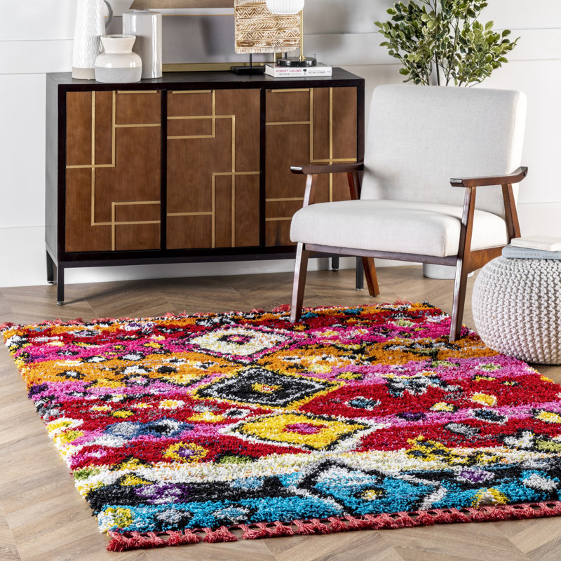 Bloomsbury Market Venlo Moroccan Shag Performance Red/Pink/Orange Rug ...
