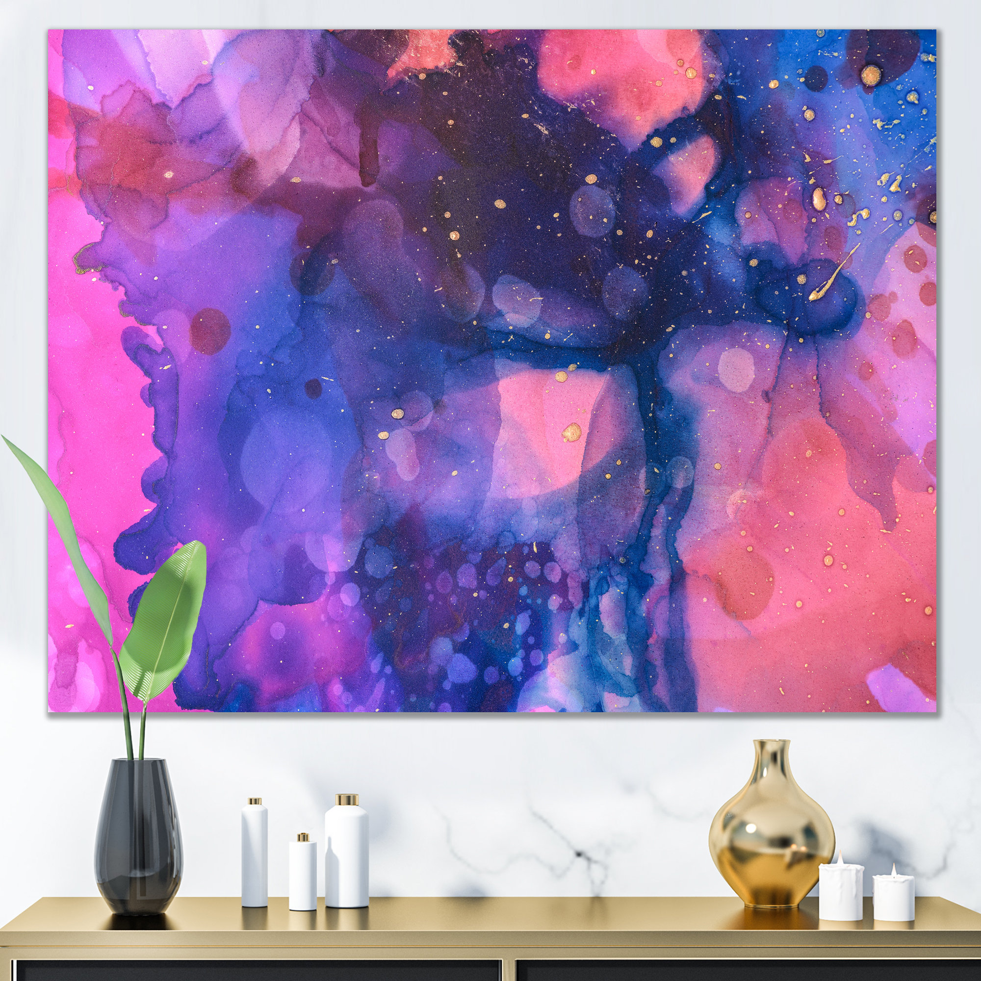 Wrought Studio Blue Red Violet Splashes - Modern Canvas Wall Art ...