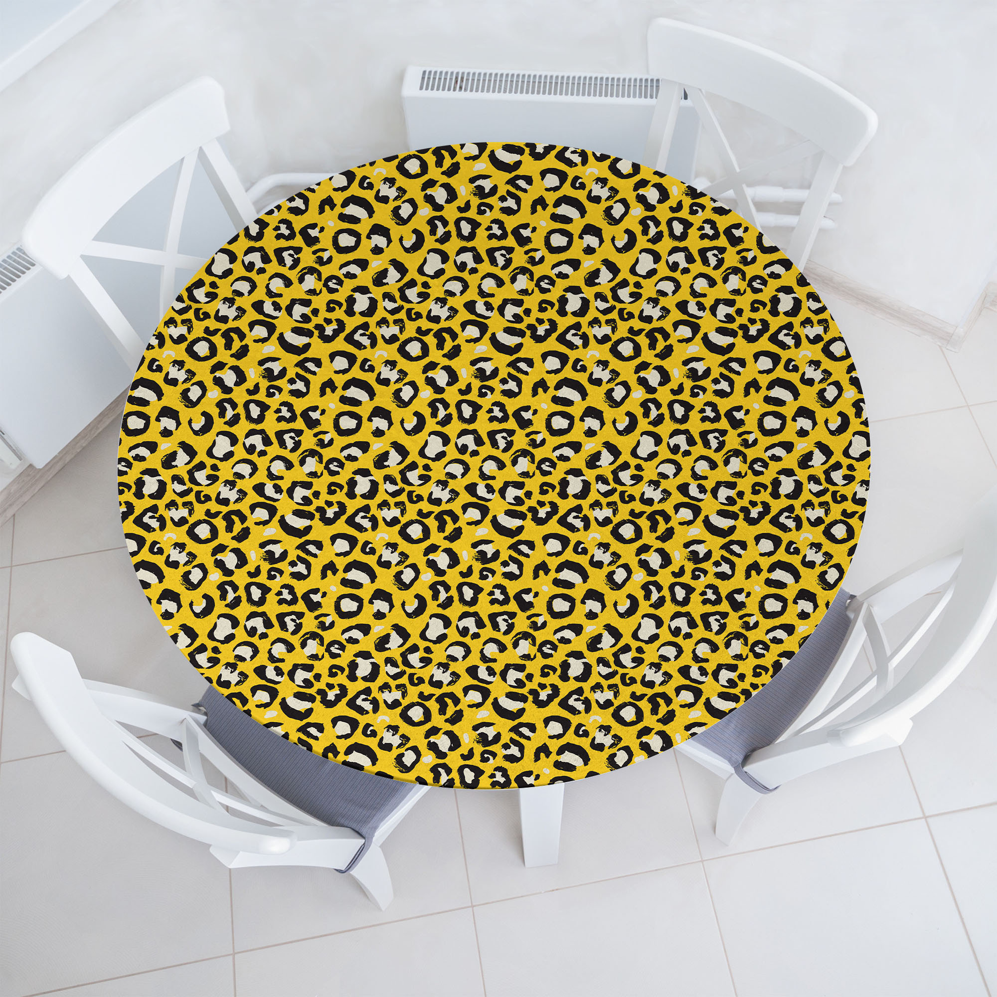 Mercer41 Leopard Fitted Round Tablecloth Diameter Yellow Black and ...