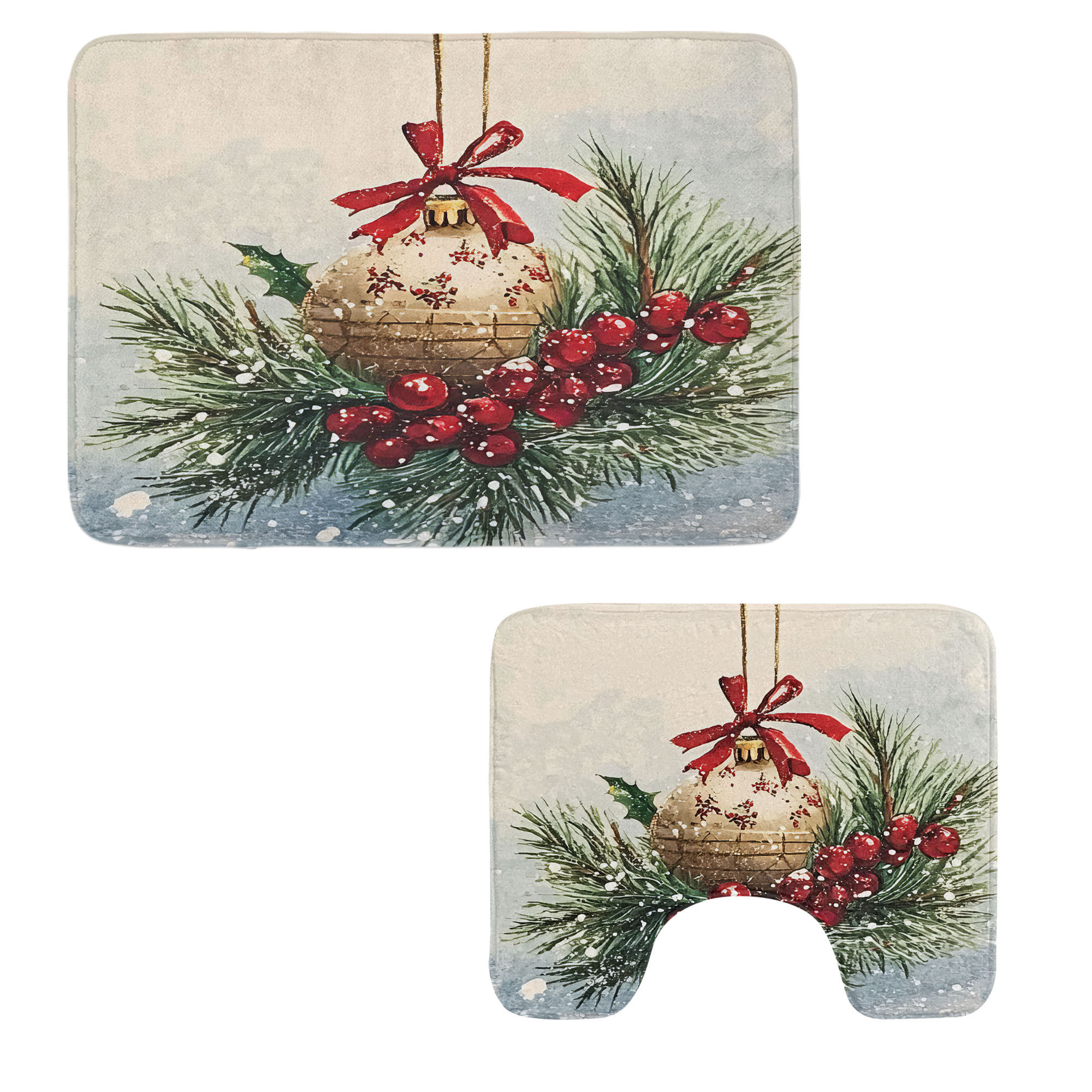 The Holiday Aisle® Christmas Bathroom Rug Set 2 Pieces Rectangle ...