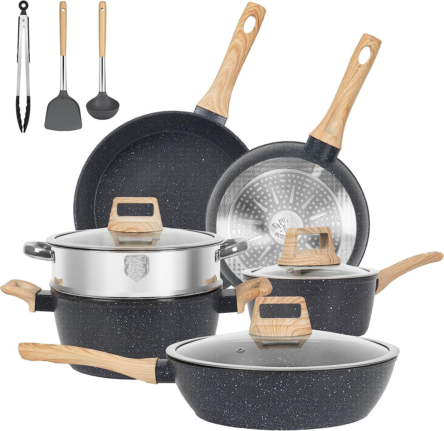 UOUO 12-Piece Granite Cookware Set - Durable Nonstick Pots And Pans For ...