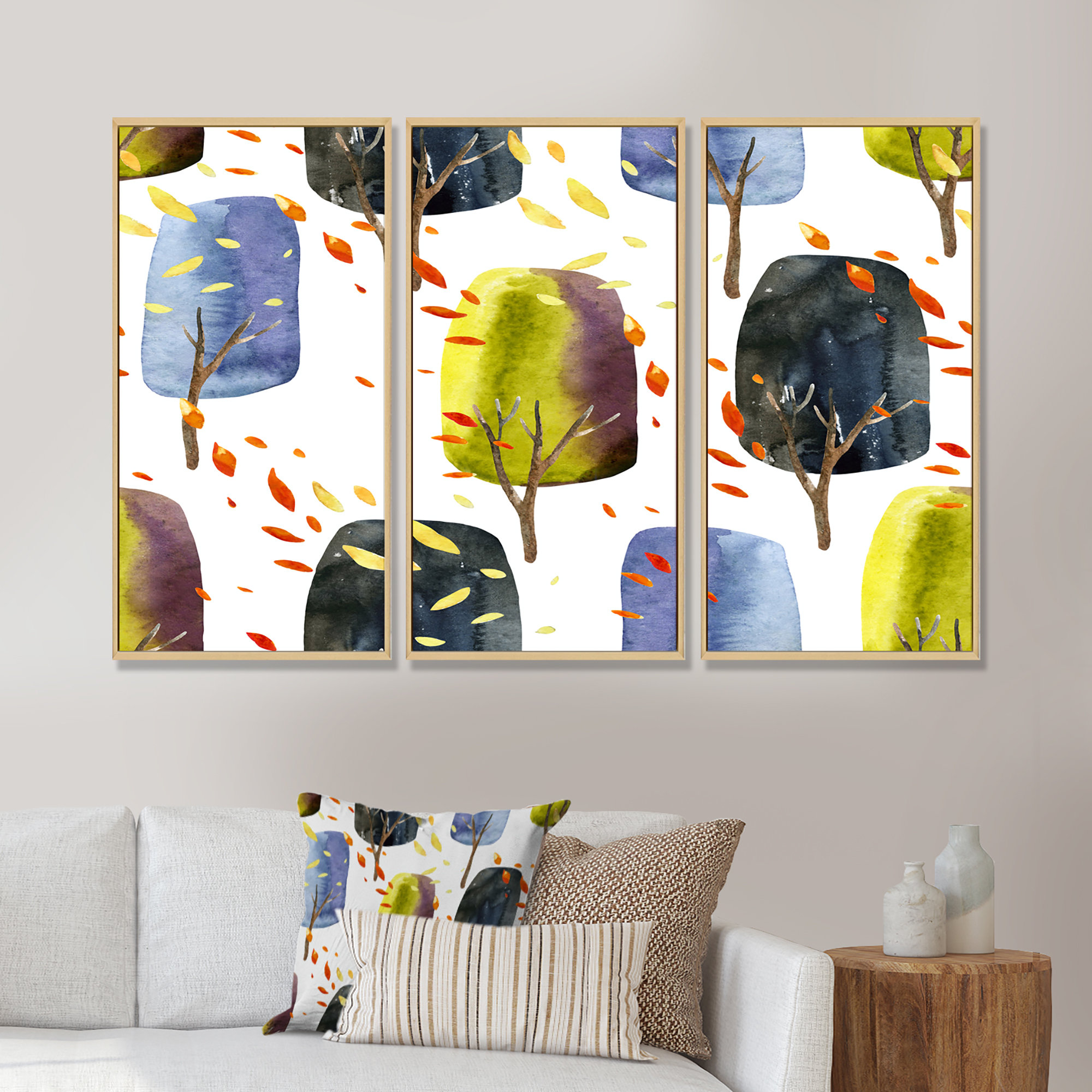 Winston Porter Retro Autumn Trees With Falling Leaves I - Patterned ...