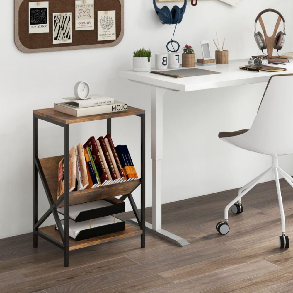 17 Stories 3-Tier Industrial Side Table With V-Shaped Bookshelf For ...