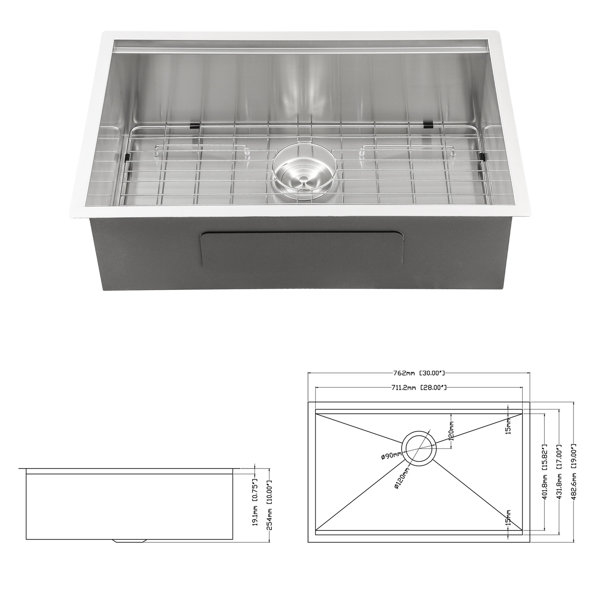 Crafted Palm 30"X19"X10" Inch Undermount Single Bowl Sink With ...