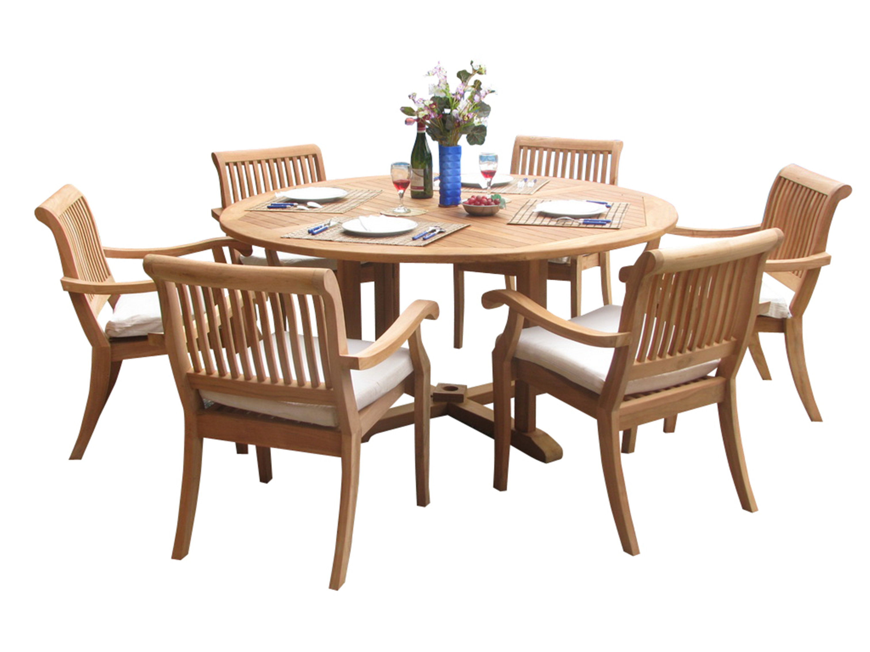 Teak Smith New 7 Pc Luxurious Grade-A Teak Dining Set - 60" Round Table ...