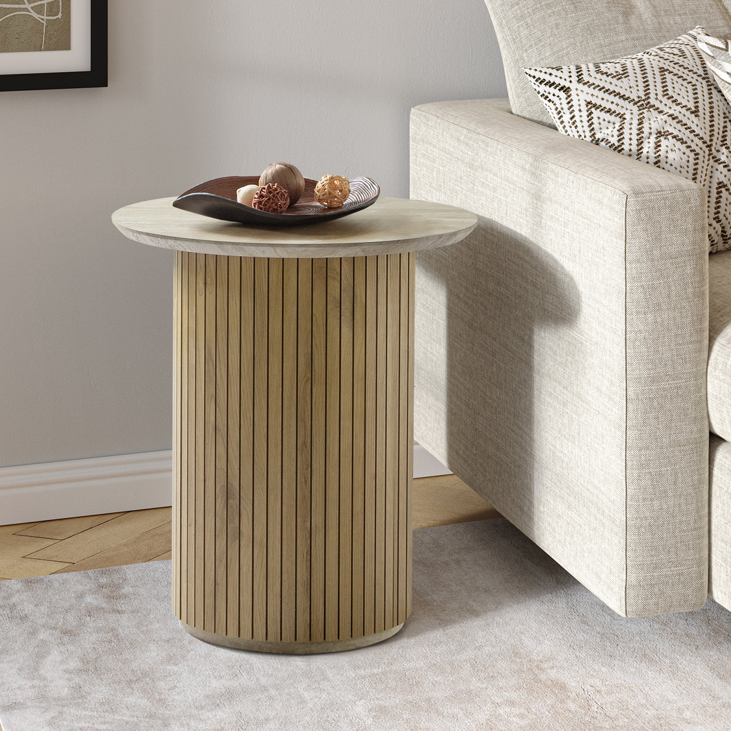 Ebern Designs Huntleigh 17.75"W Modern Round End Table with Fluted Wood ...