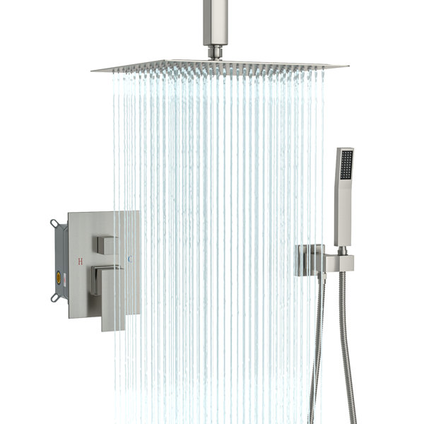 Sarlai 10" Ceiling Mounted Pressure Balancing Dual Shower Head Rain ...
