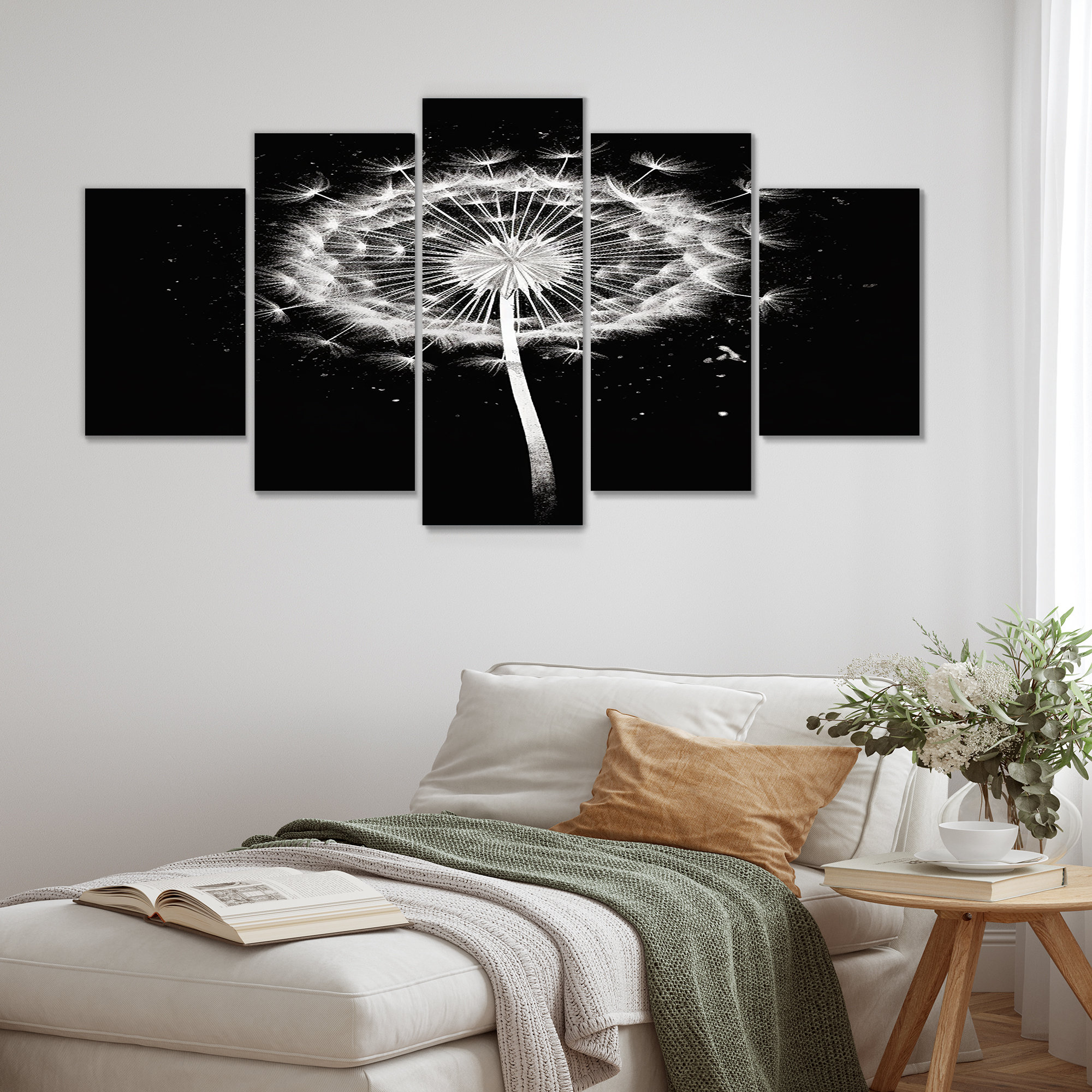 Design Art Minimal Dandelion Pappus Monochrome - Dandelion Wall Art ...