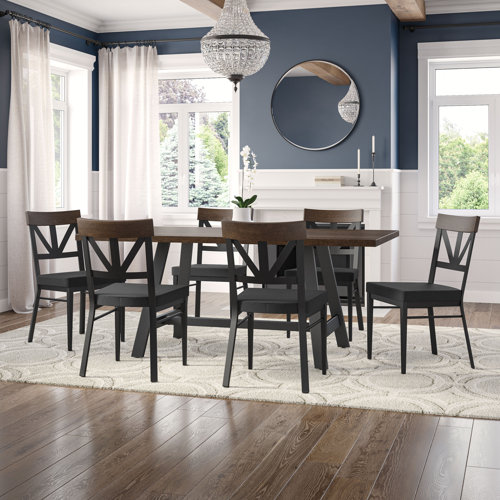 17 Stories Rhem 7 - Piece Solid Wood Top Trestle Dining Set | Wayfair