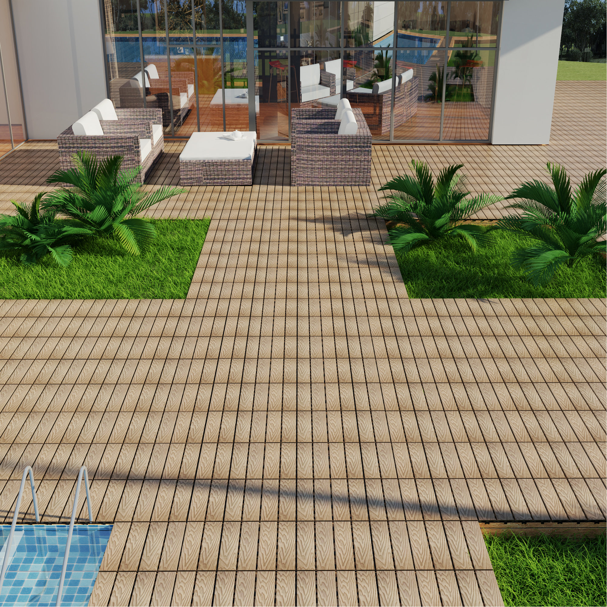 YUETAODIANZI Patio Floor Tiles Pack Of 22 WPC Wood-Plastic Composite ...
