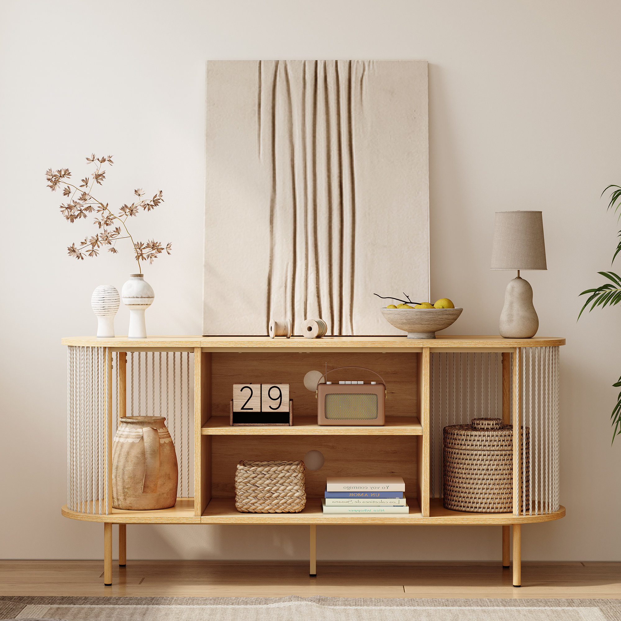 Ebern Designs Prattville Boho Natural Fiber Rope 54.52'' W TV Stand ...