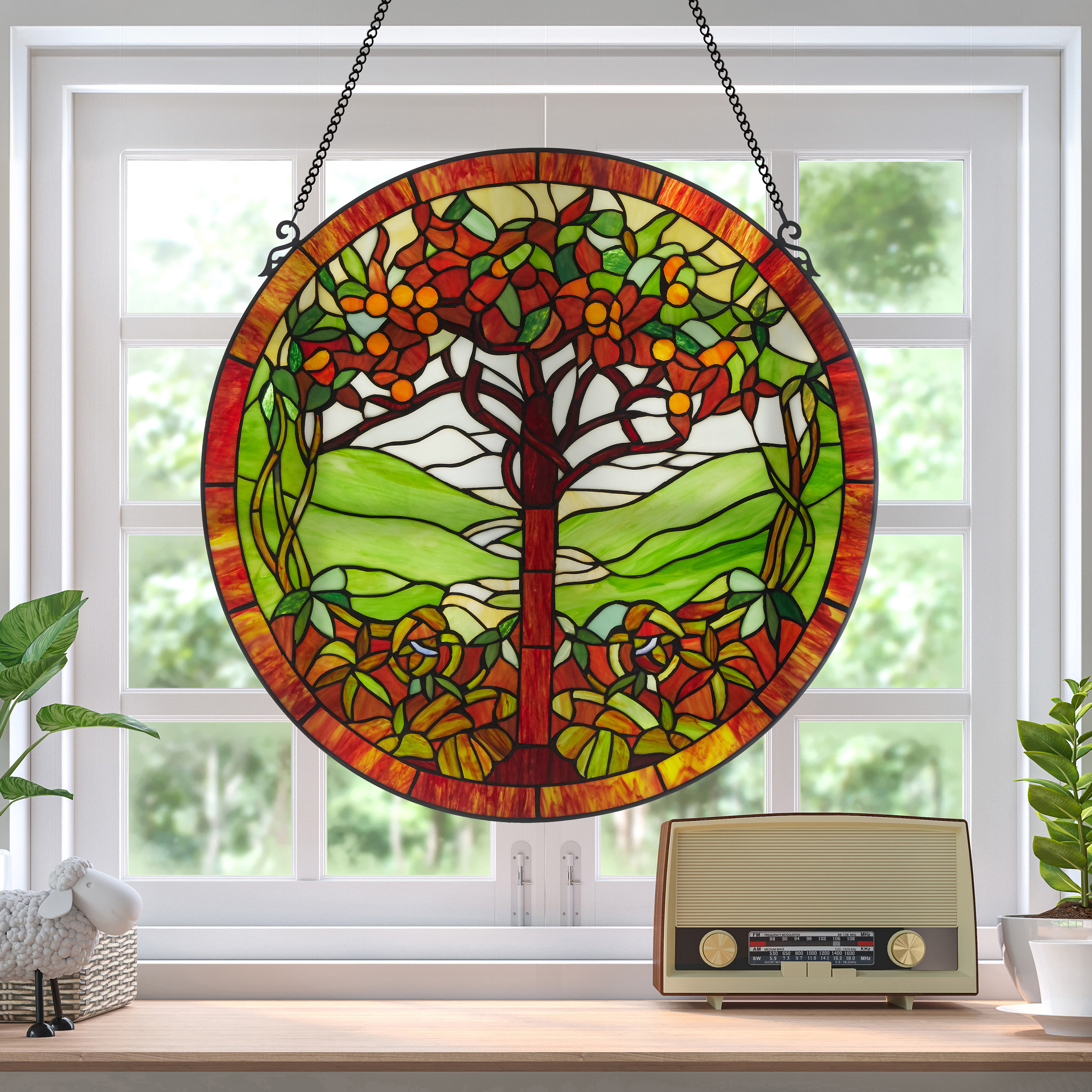 Red Barrel Studio 24"H Elijah Multicolor Tree Stained Glass Window ...