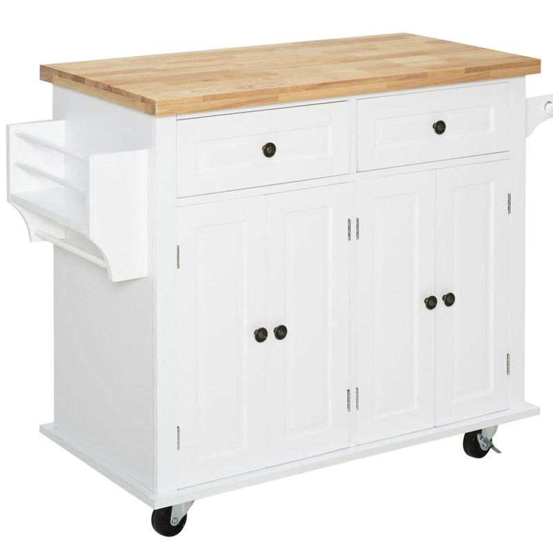 Lark Manor™ HOMCOM Kitchen Island on Wheels,with Rubberwood Top,Spice ...