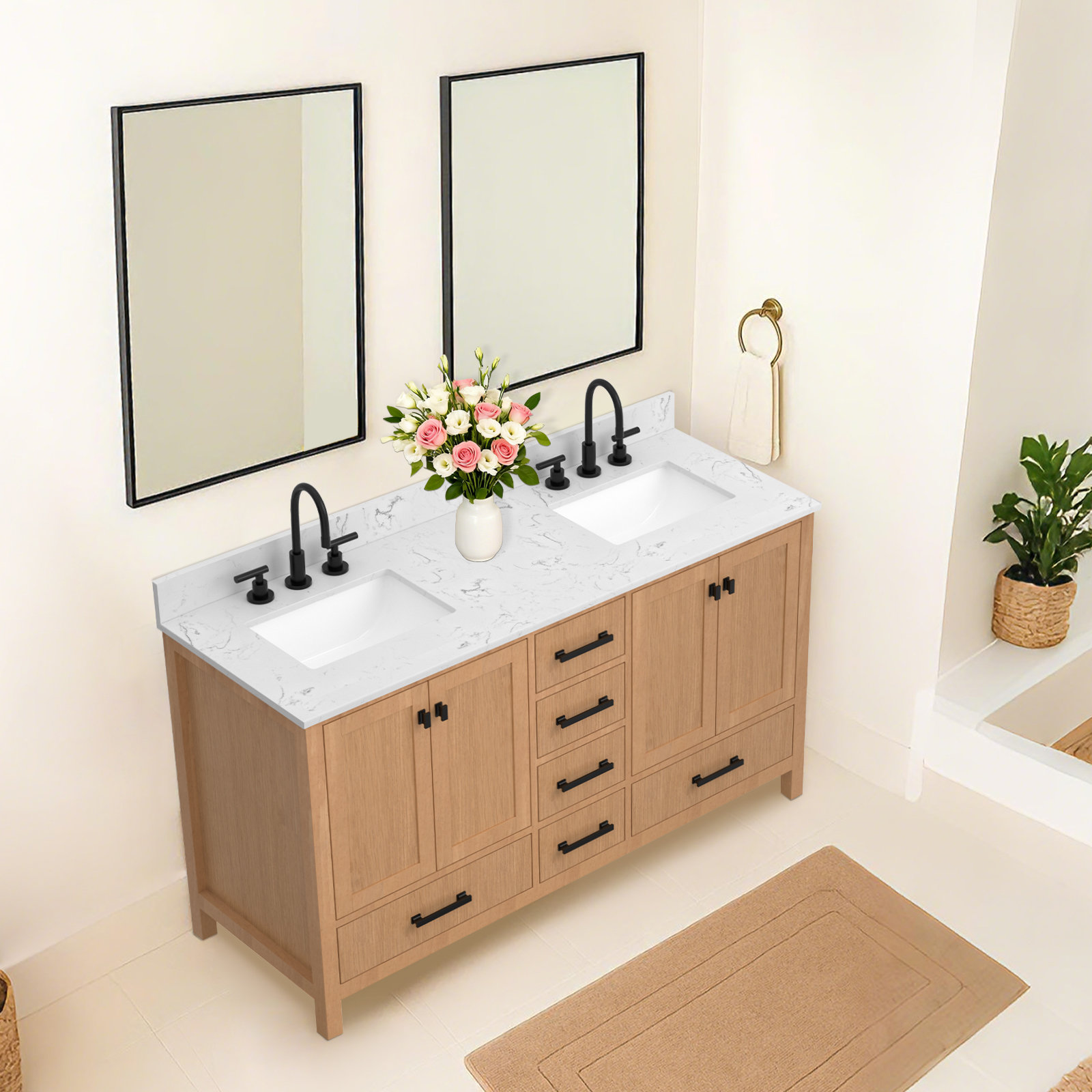 Latitude Run® Cholena 60 Inch Bathroom Vanity With Double Sinks | Wayfair