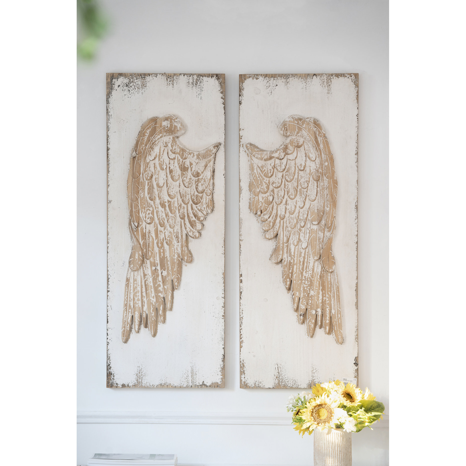 One Allium Way® 2Pcs Feather Wing Wall Panels, Distressed White Finish ...