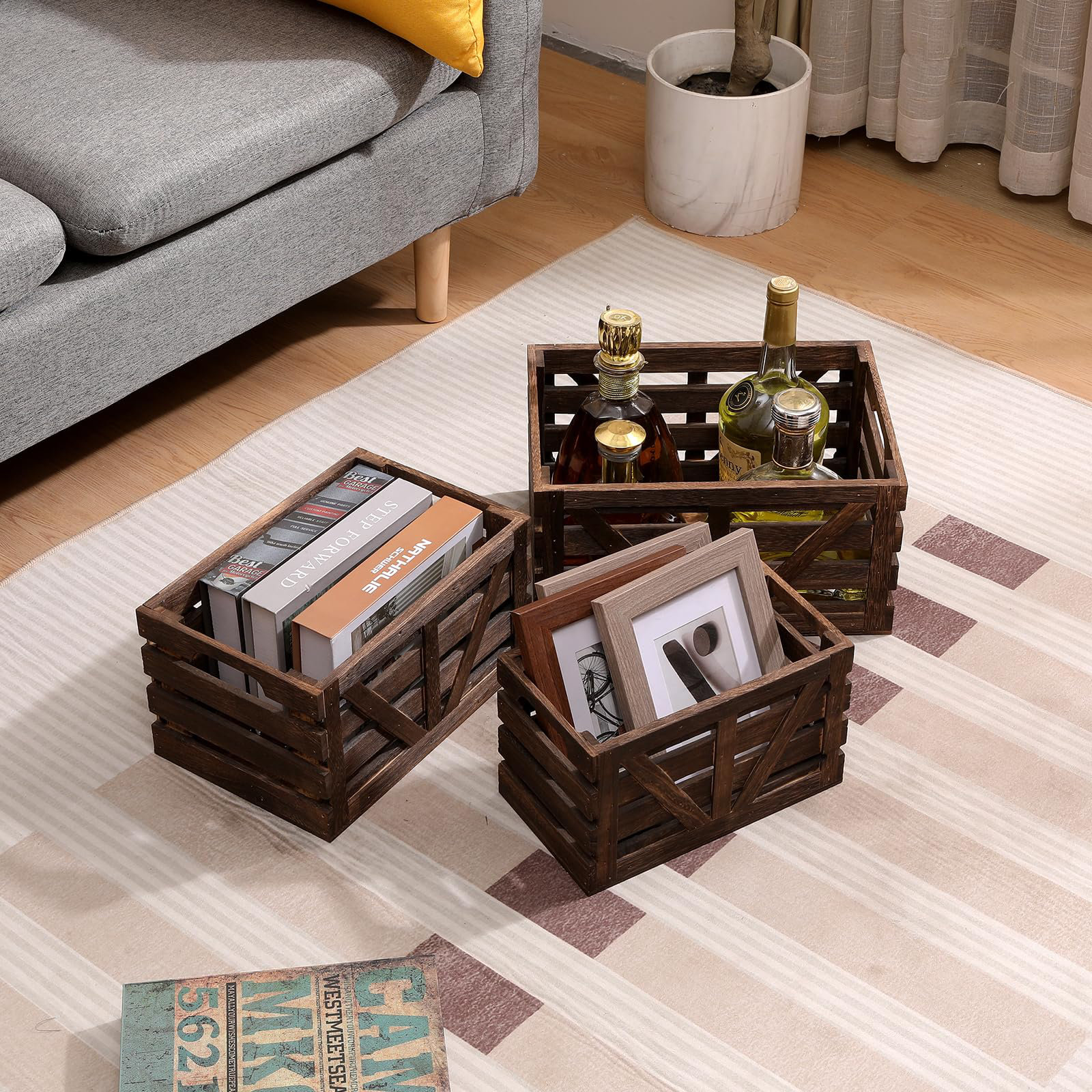 One Allium Way Wooden Storage Crates Nested Crates Set Of 3 (Large ...