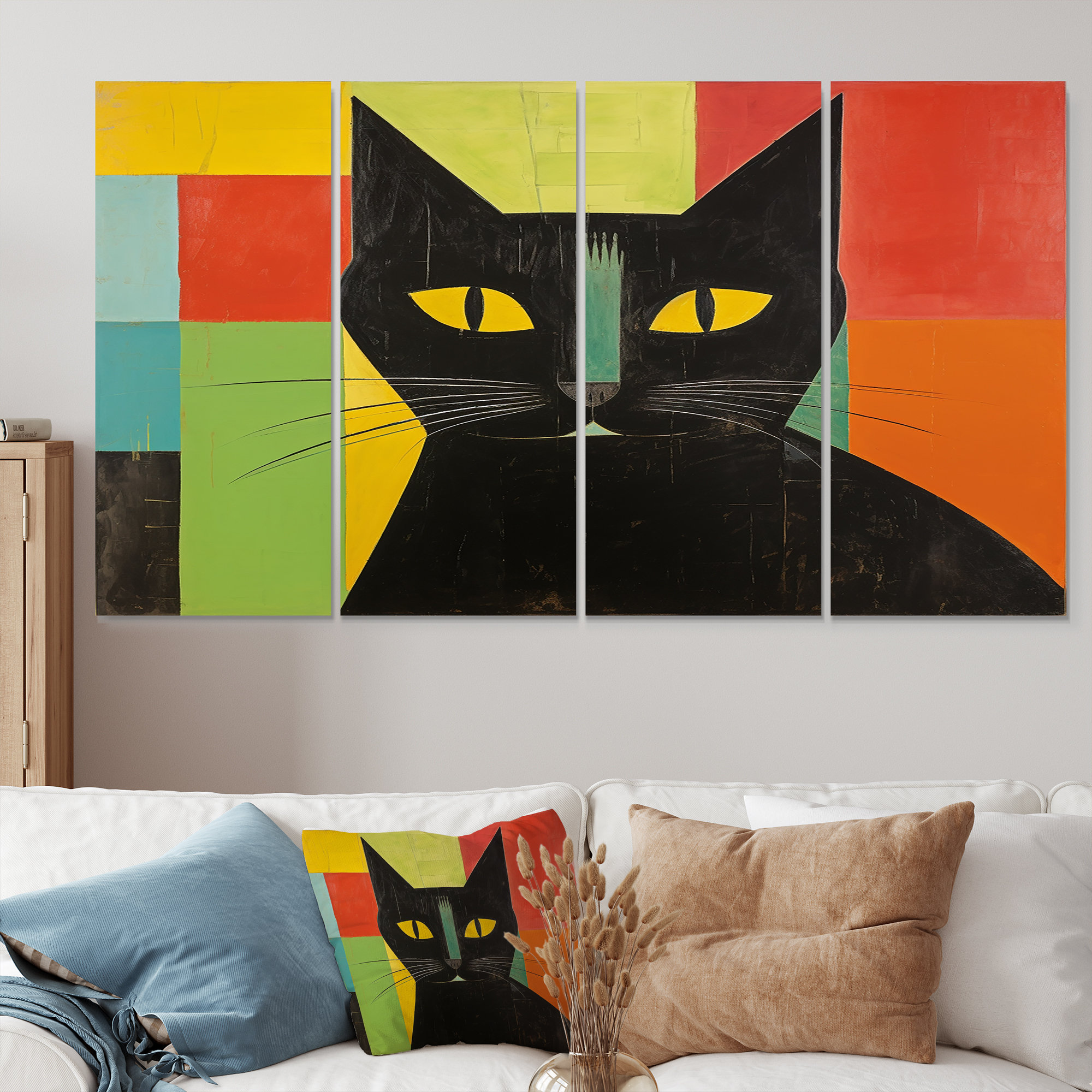 Winston Porter Minimal Black Cat Portrait - Cat Wall Art Decor Set 4 ...