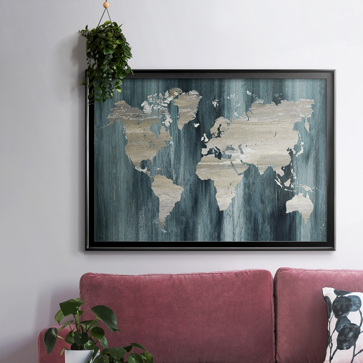 Winston Porter Navy World Map Framed On Canvas Print | Wayfair
