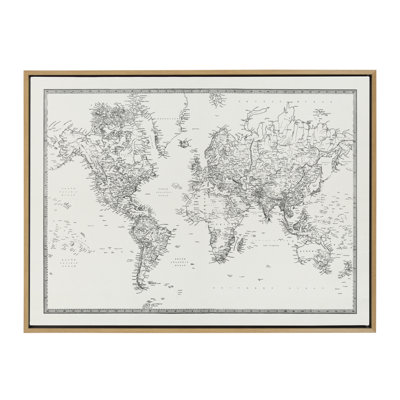 Longshore Tides " Vintage Black And White World Map BW FLINEN 28x38 H ...