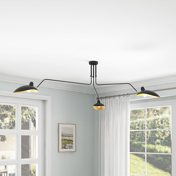 Trent Austin Design® Rancourt 3-LIght Black Finished Long Arms Dimmable ...