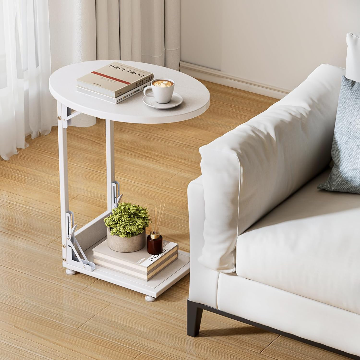 Ebern Designs Folding Side Table End Couch Tables,Metal Frame C-Shaped ...