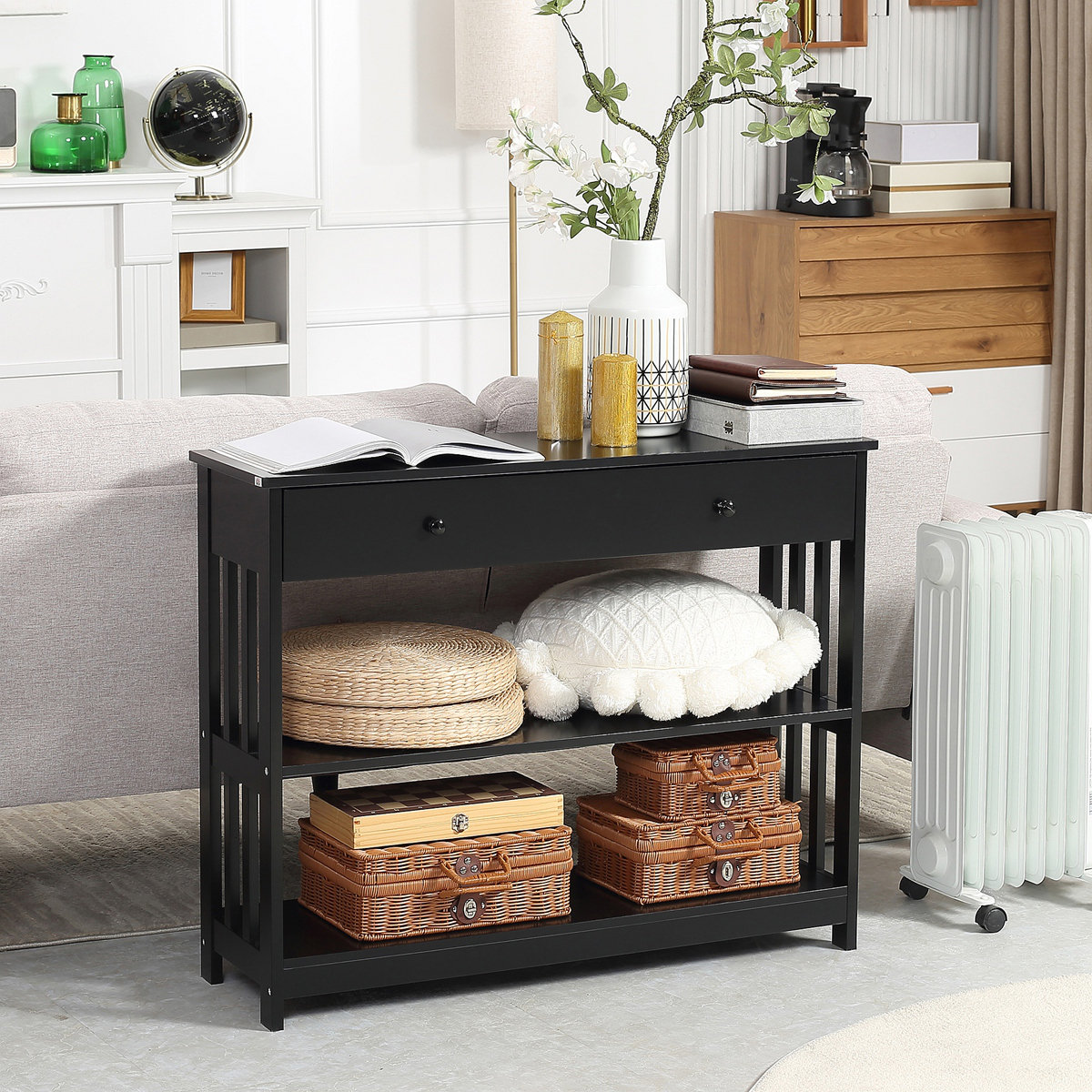 Ebern Designs Console de couloir avec tiroir extra large, 2 tablettes ...