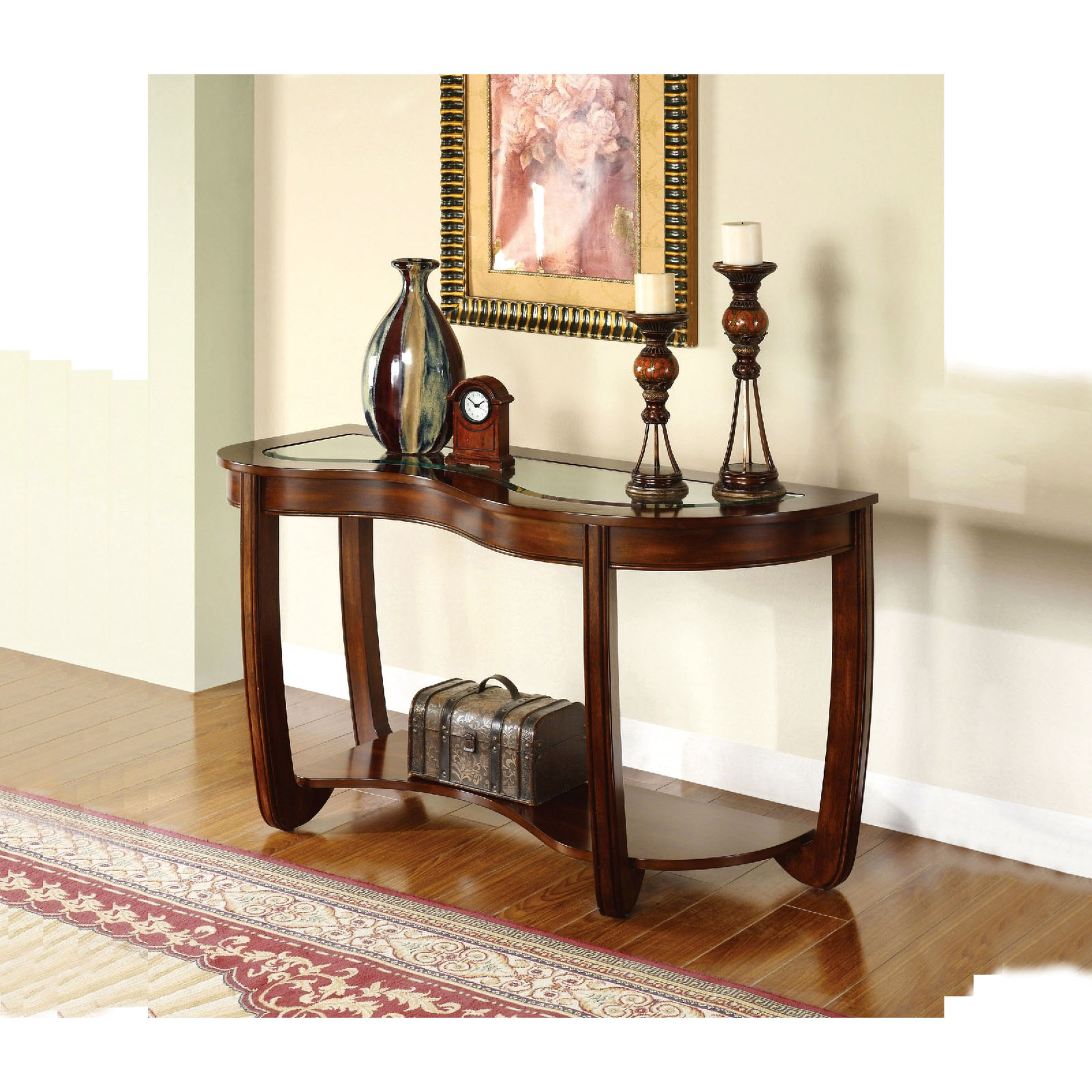 Lark Manor™ Traditional Dark Cherry Console Table With Tempered Glass ...