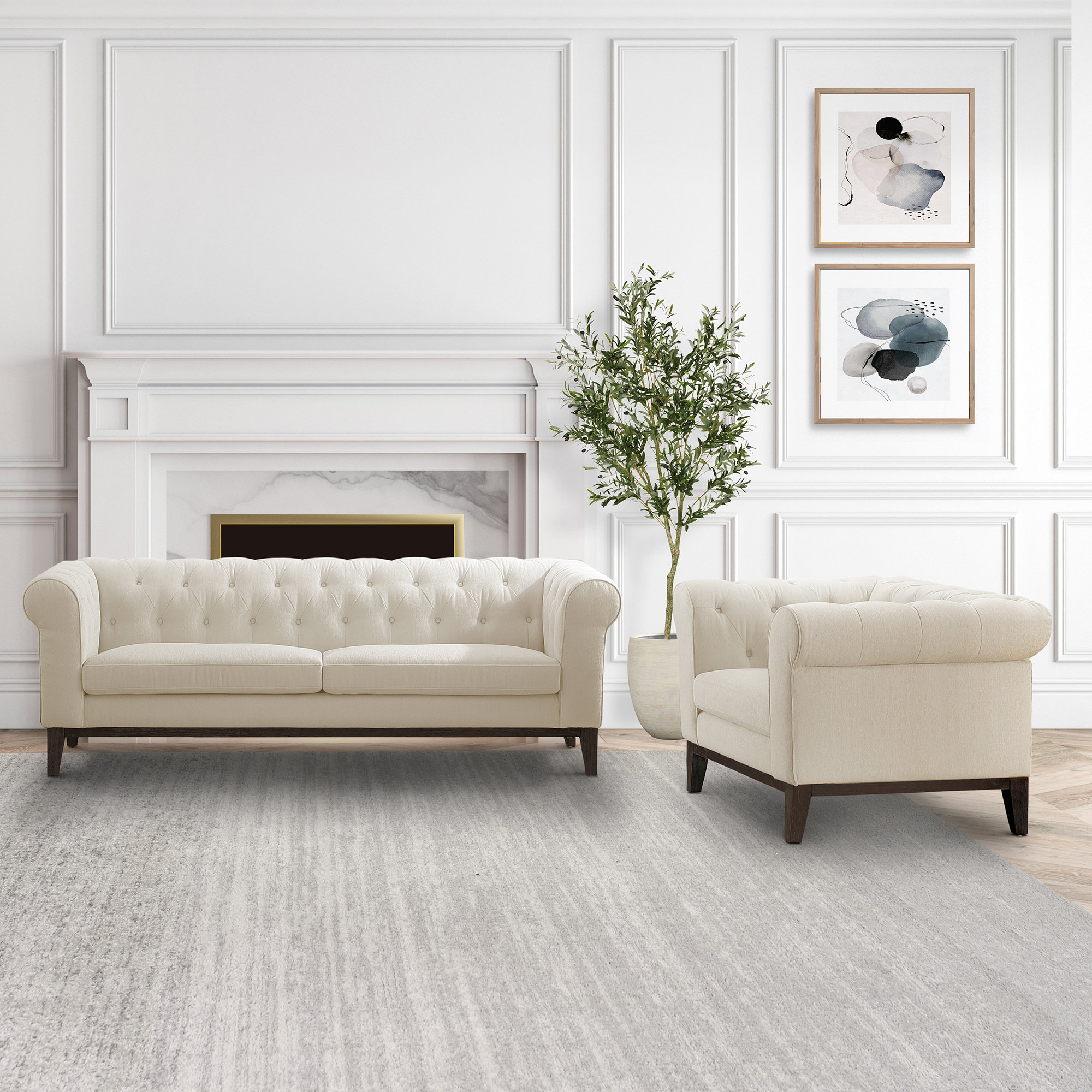 Red Barrel Studio® Ericson Stain Resistant Fabric Chesterfield 2 Pc Set ...