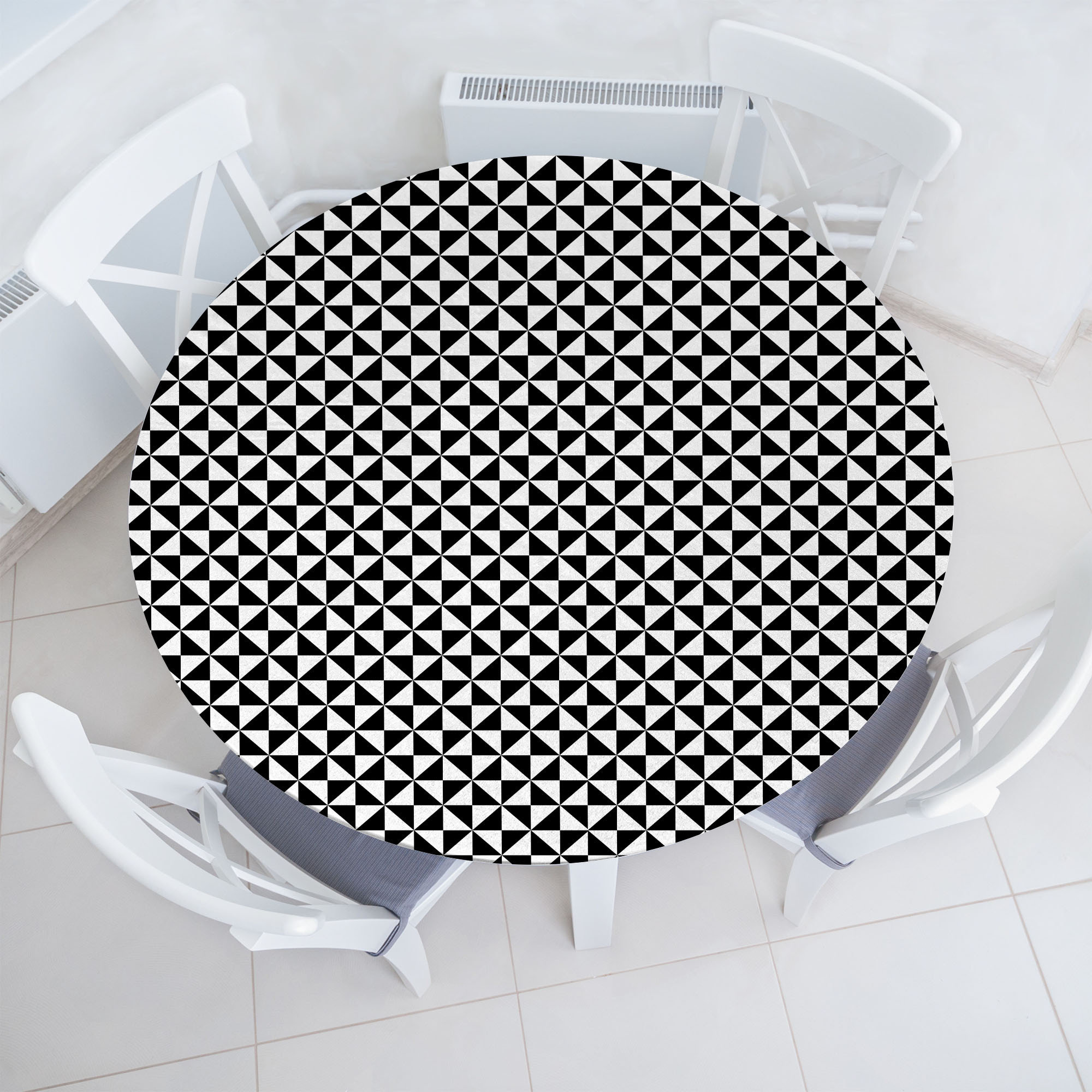 Bungalow Rose Pinwheel Fitted Round Tablecloth Diameter Black and White ...