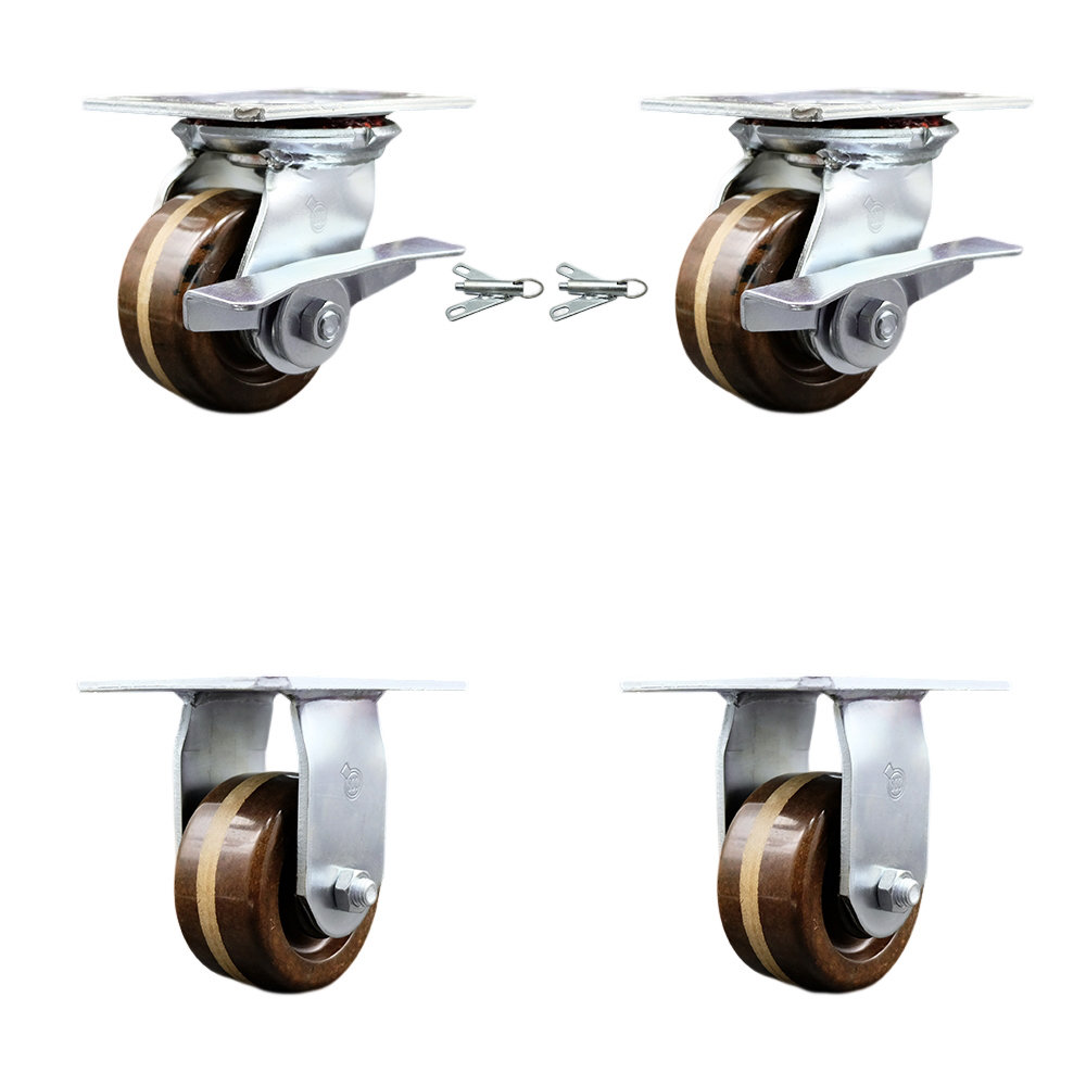 Service Caster 4 Piece High Temp Phenolic Caster Set 2 Brakes/Swivel ...