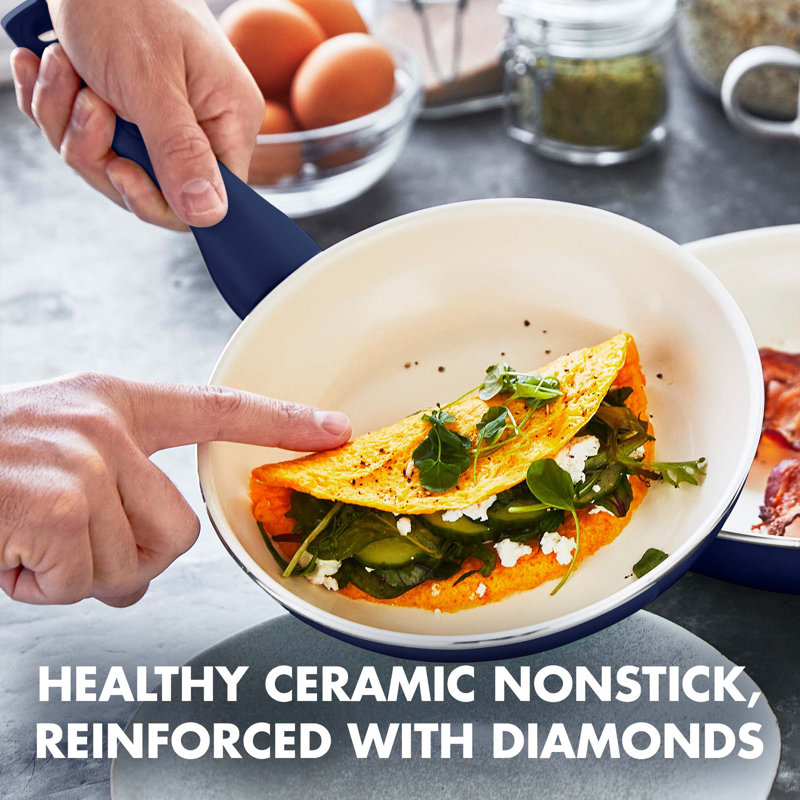 GreenPan Rio Healthy Ceramic Nonstick 3pc Fry Pan Set, Oxford Blue ...