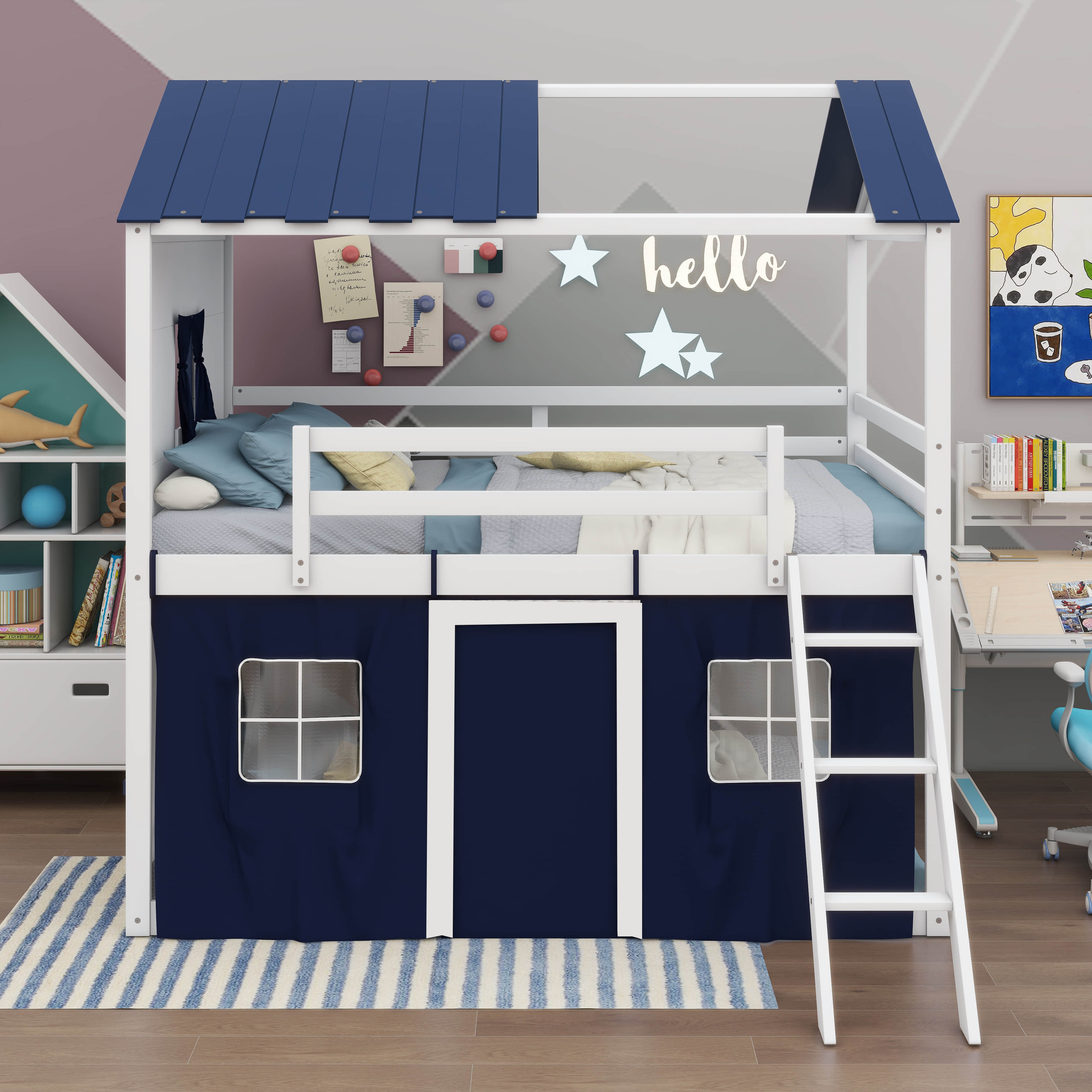 Harper Orchard Aleycia Kids Bunk Wood House Bed with Elegant Windows ...