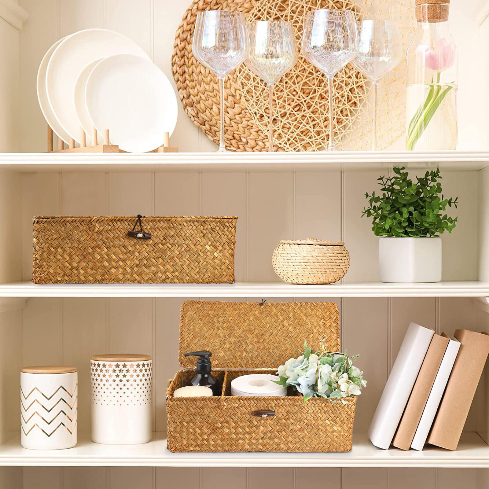 Bay Isle Home™ Small Woven Basket For Shelf Wicker Shelf Storage Basket ...