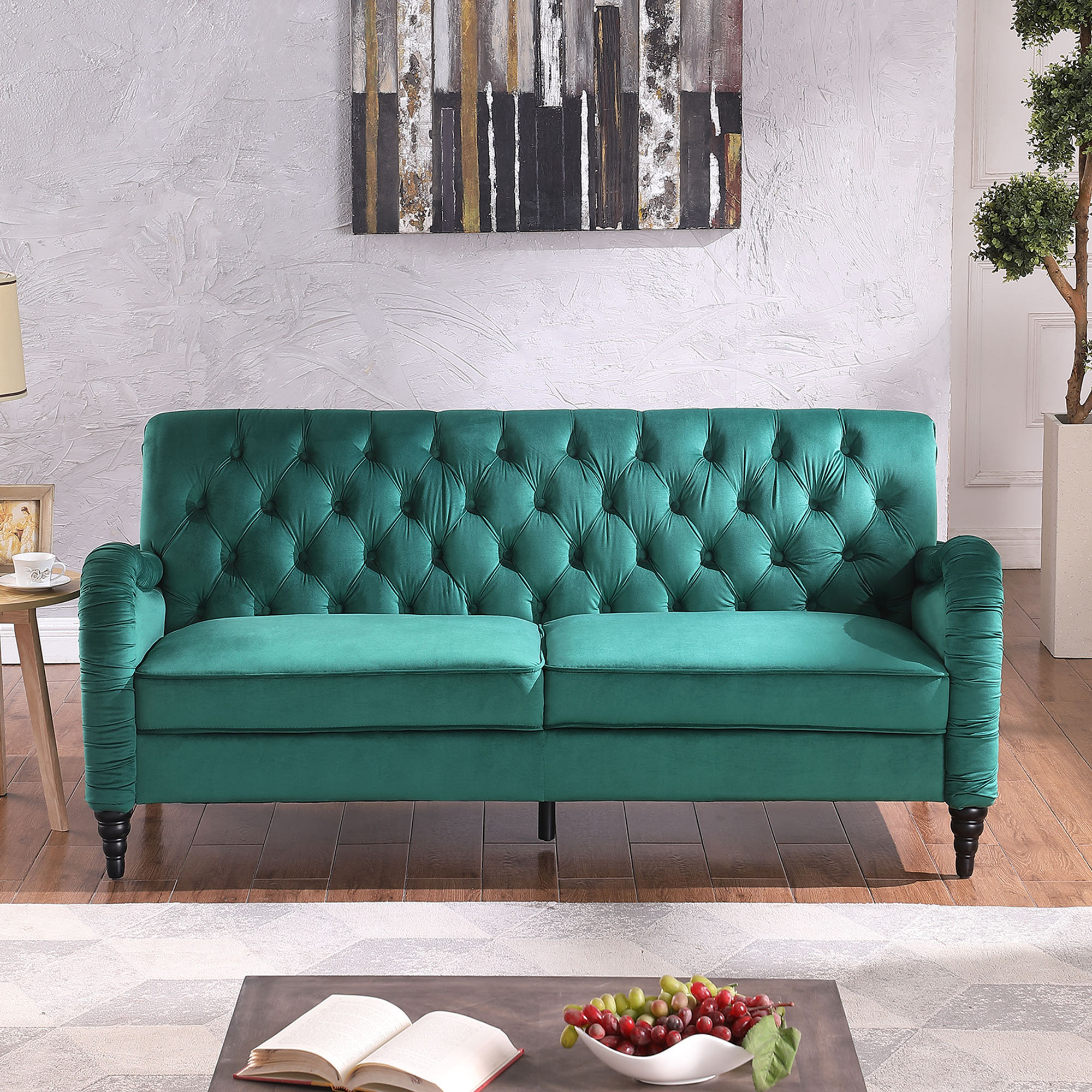 Charlton Home® Alfie-Lee 72'' Tufted Pleated Round Arm Sofa | Wayfair