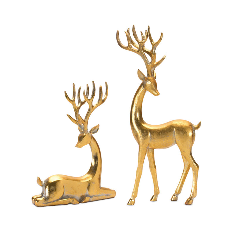 The Holiday Aisle® Modern Gold Deer Figurine (Set of 2) | Wayfair