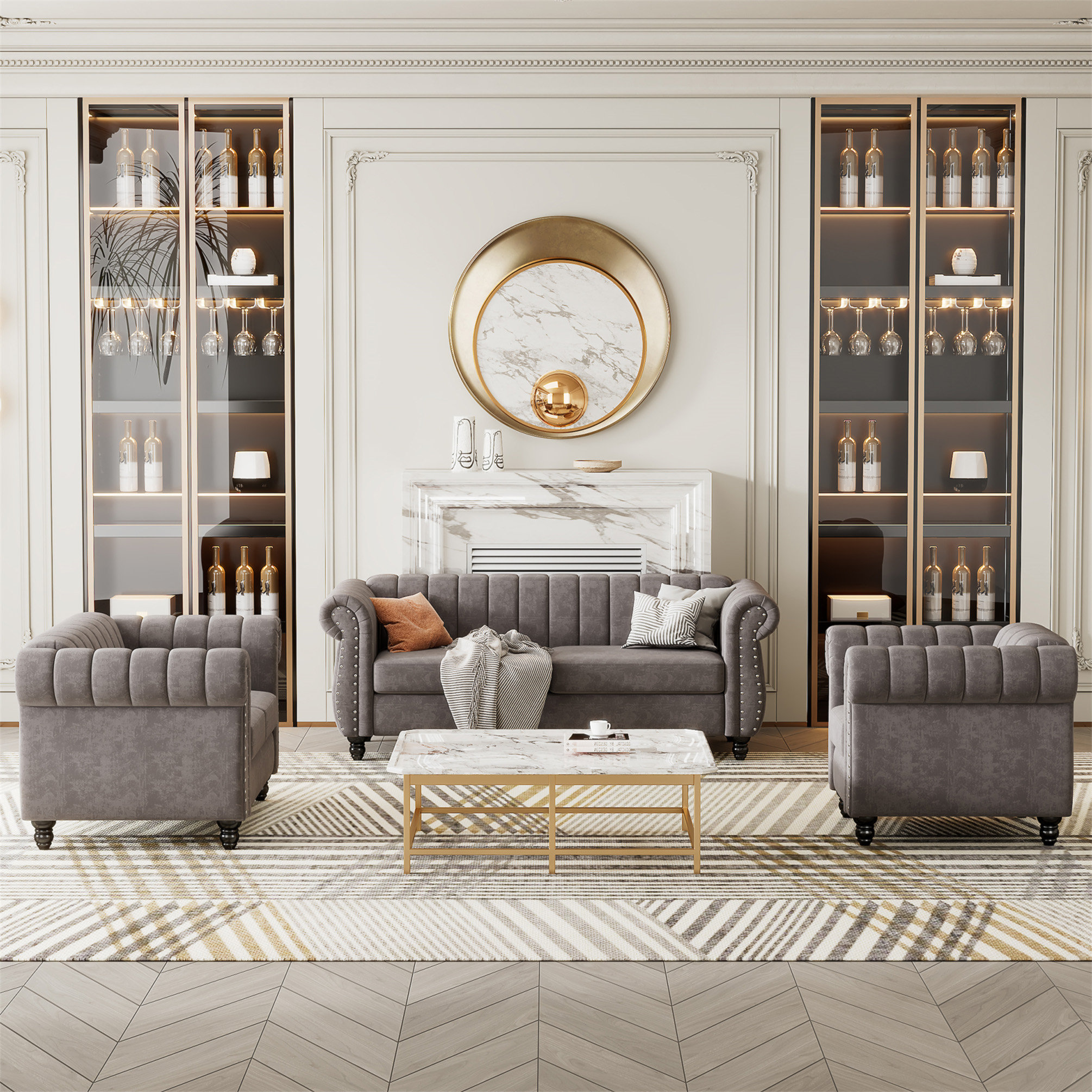 Red Barrel Studio Modern Three-Piece Sofa Set With Solid Wood Legs ...