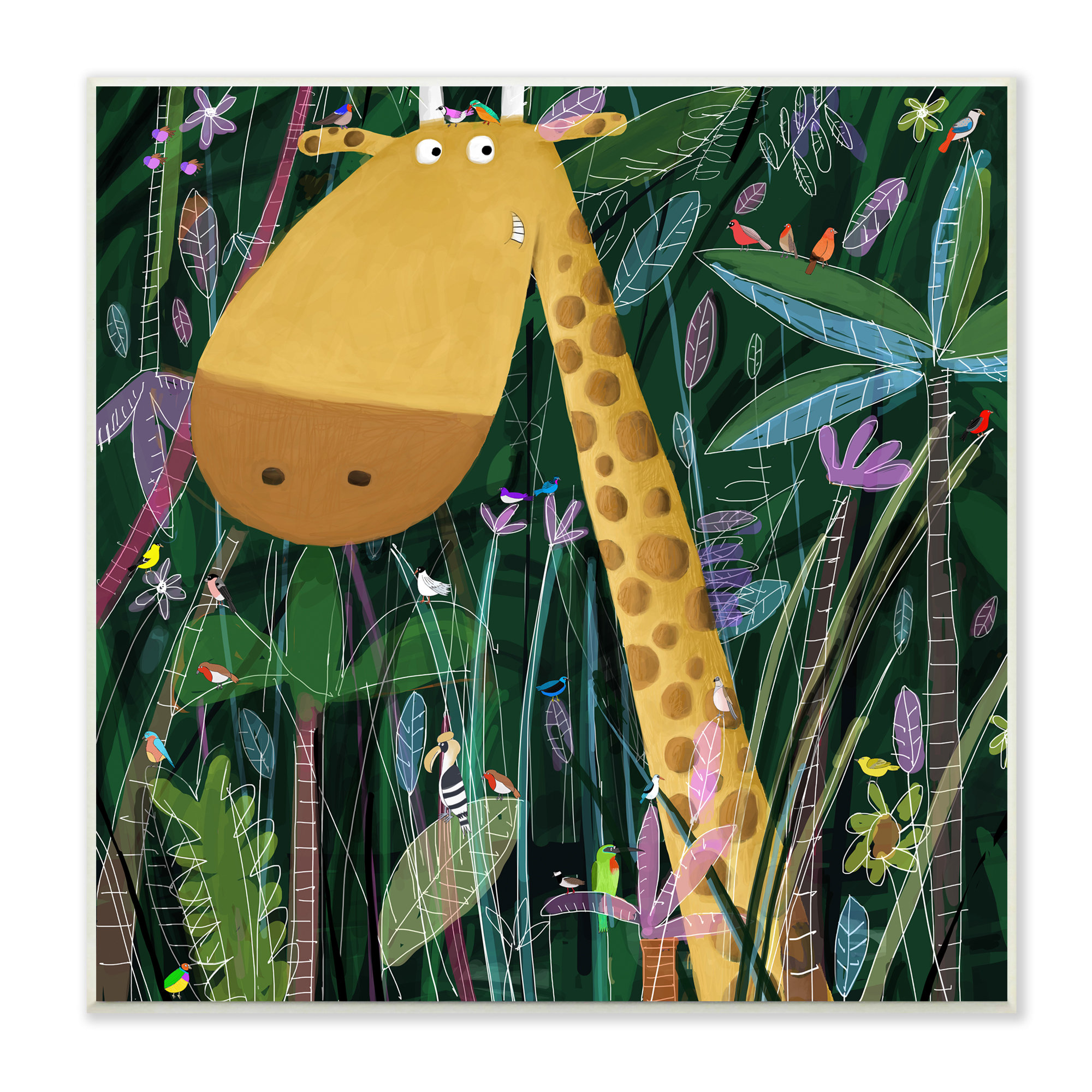 Stupell Industries Kids' Polka Dot Giraffe Jungle Safari Brush Art ...