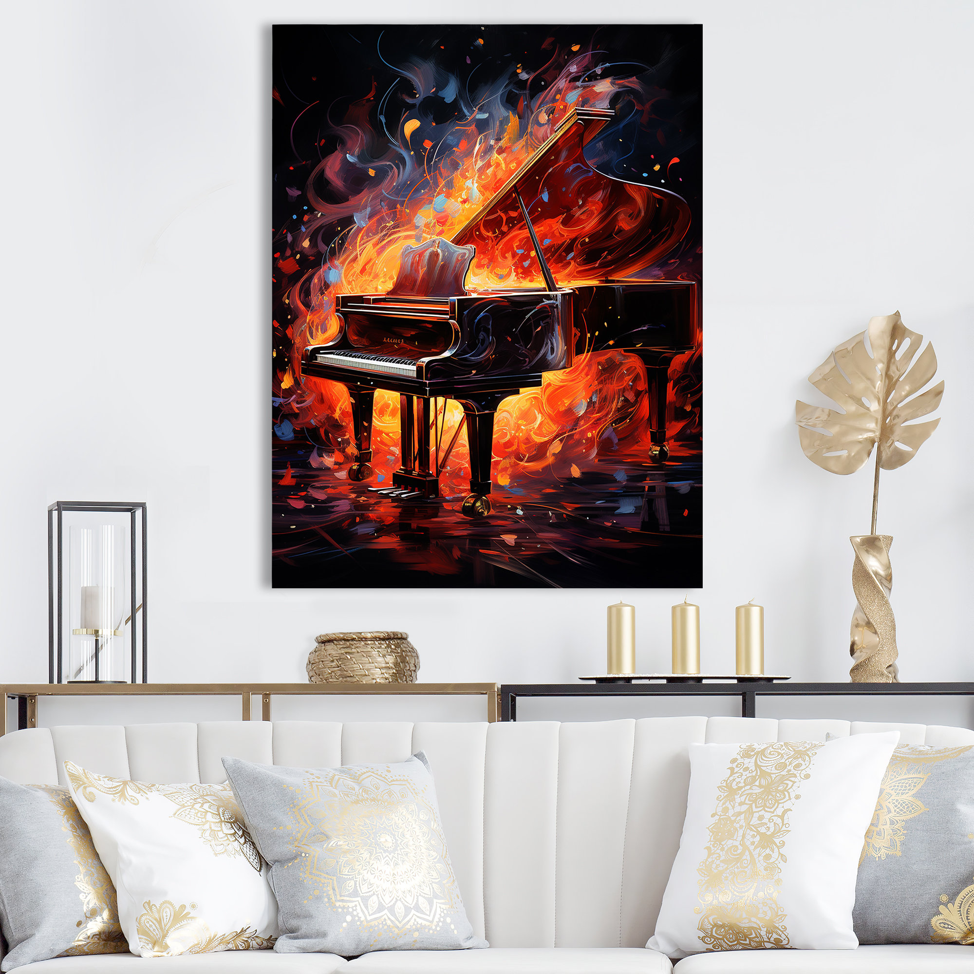 Design Art Red Piano Pyrotechnics On Canvas Print | Wayfair